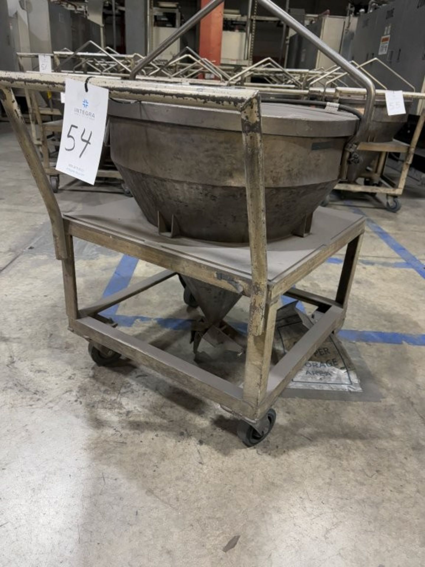 (7) 23" Diameter Cone Bottom Gravity Feed Hoppers, w/ Covers, on ...
