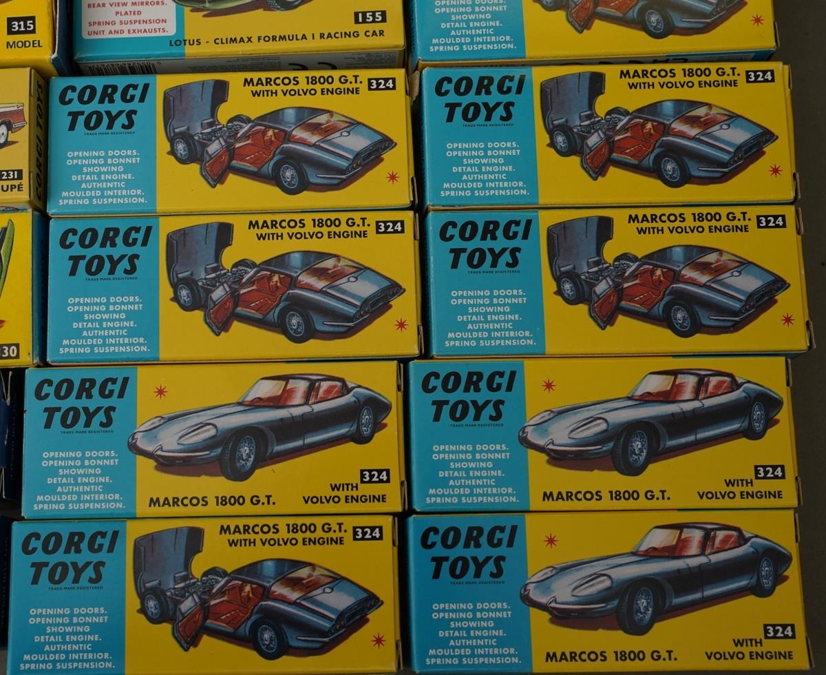 A quantity of boxed Corgi cars and trucks to include nos. 324 x9, 155 ...