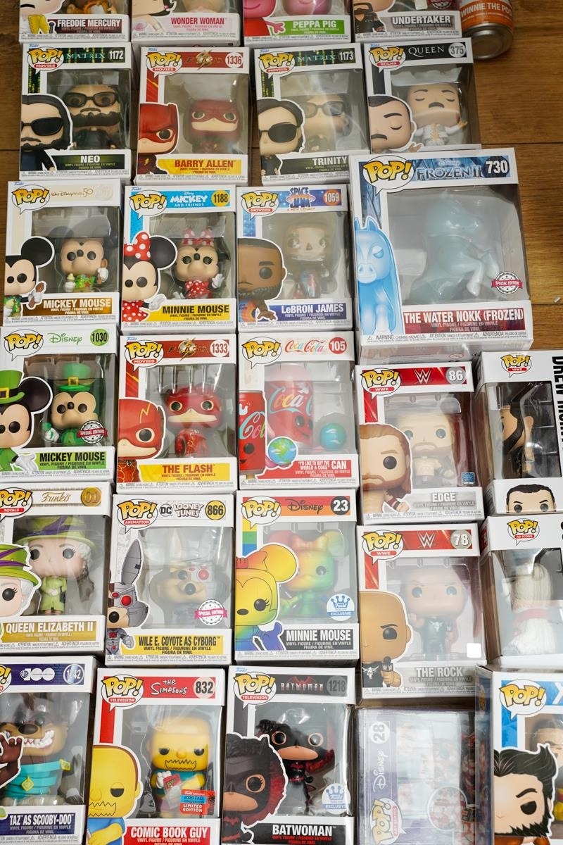 Two boxes containing thirty one various Funko Pop vinyl figures in ...