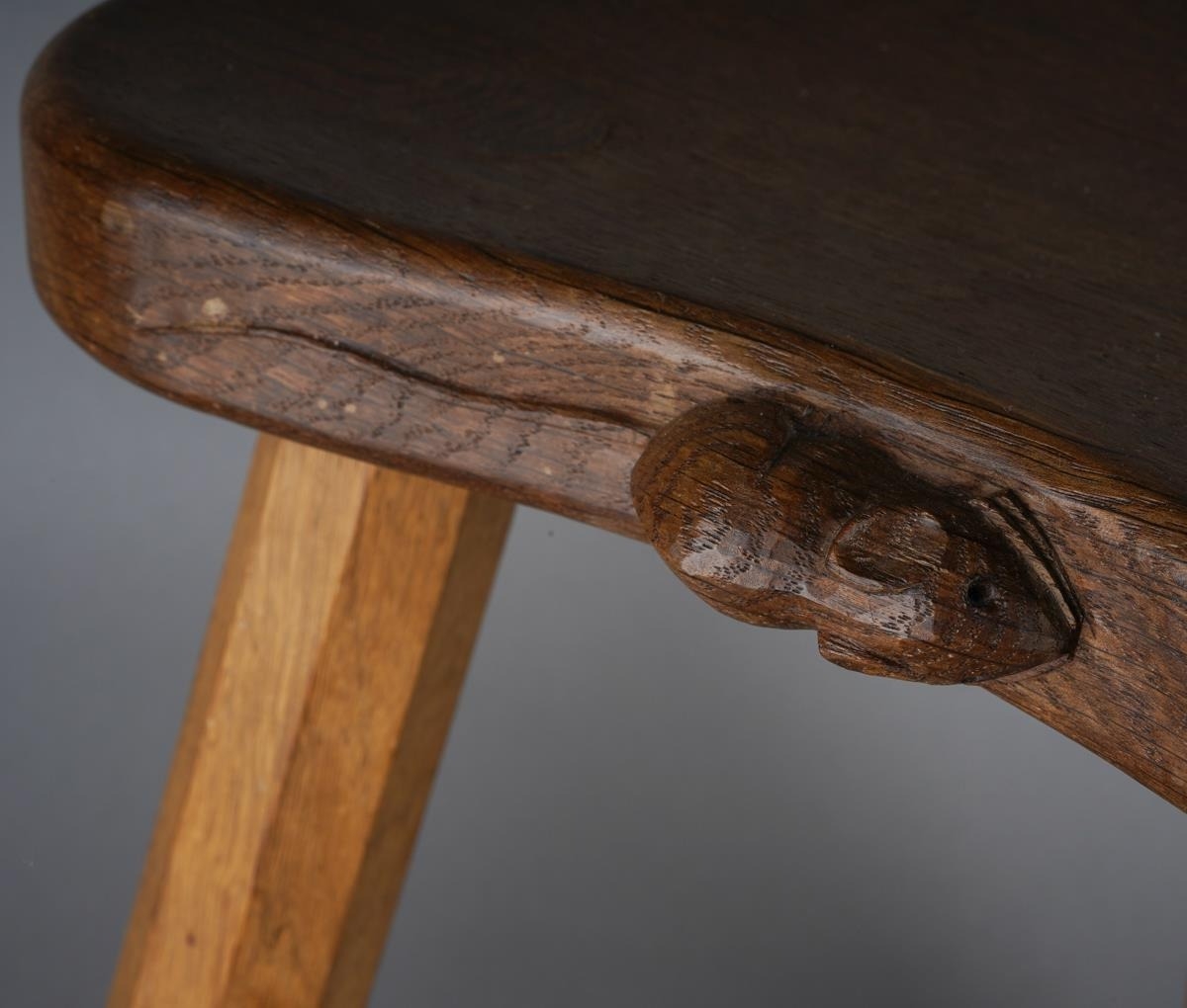 A Mouseman Robert Thompson of Kilburn oak three legged milking stool ...