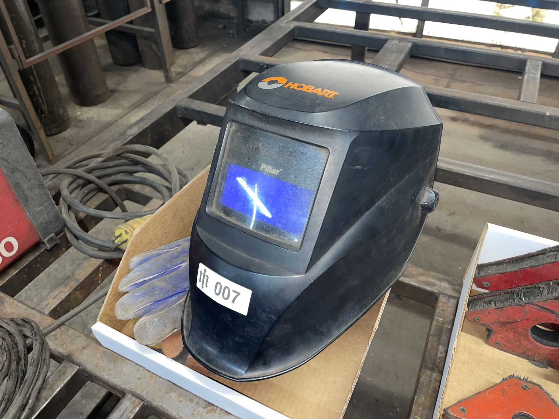 Lot with Welding Supplies including a Hobart Pillar Welding Helmet and ...
