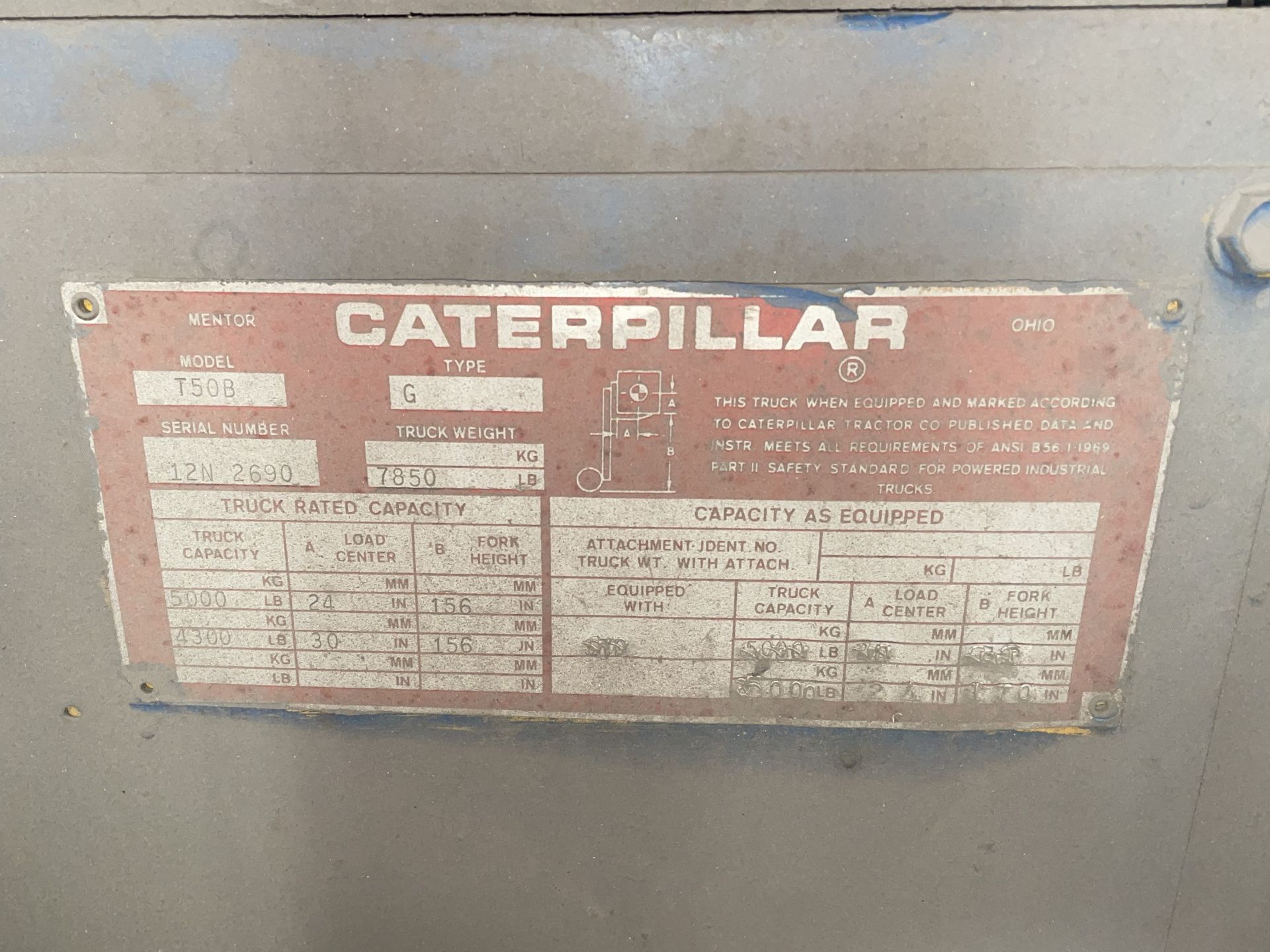 Caterpillar Mdl. T50B Fork Lift, LPG, 5000Lb Capacity, 156" Reach, 24 ...