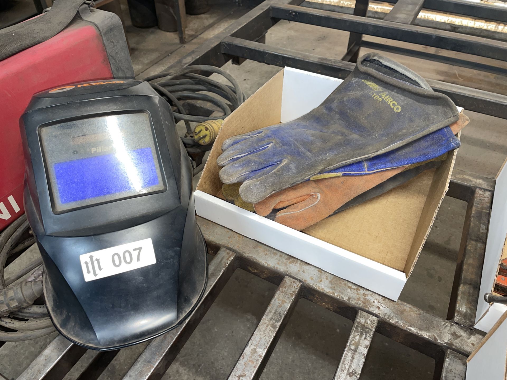 Lot with Welding Supplies including a Hobart Pillar Welding Helmet and ...