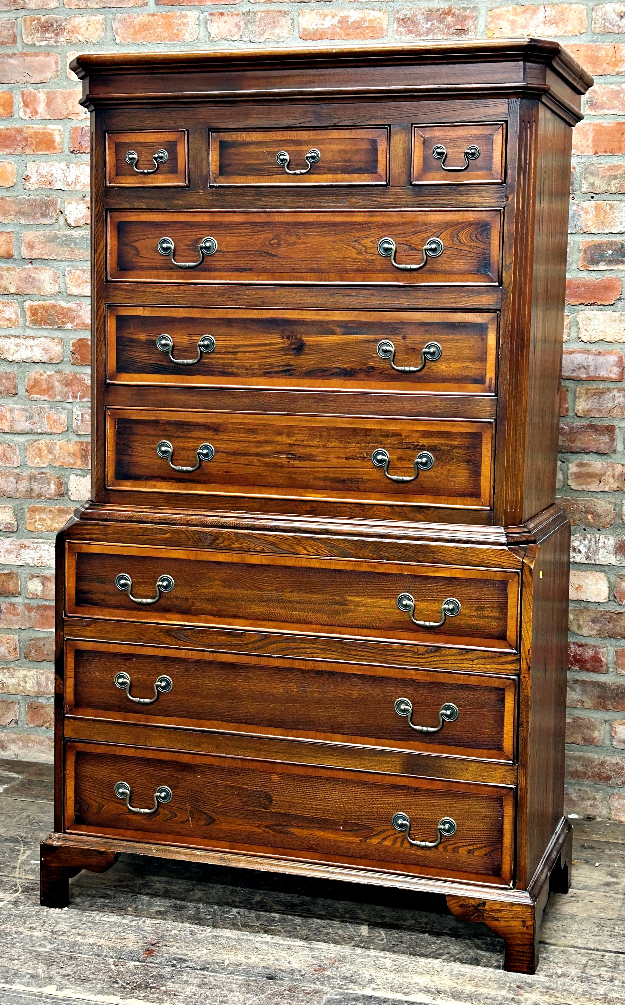 20th century Georgian style chest on chest fitted with nine drawers, H ...