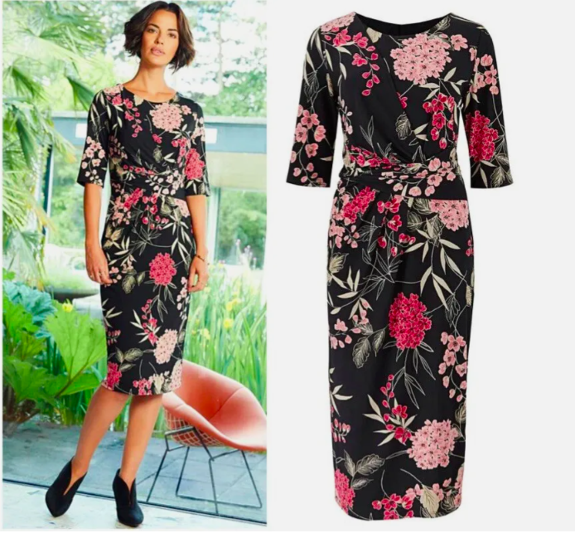 120x Simply Be Ladies Midi Knee Length Black Pink Formal Smart Dress ...