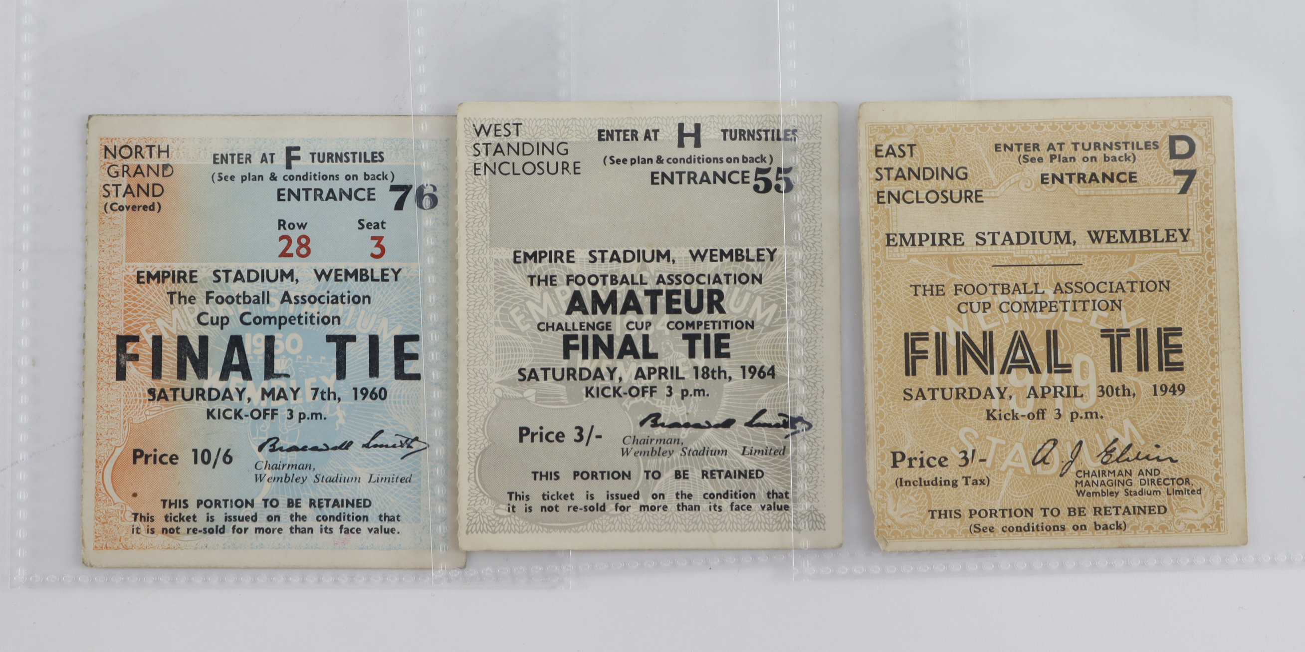 Football Tickets - FA Cup Final 1949, 1960, plus Amateur Final 1964 (3)