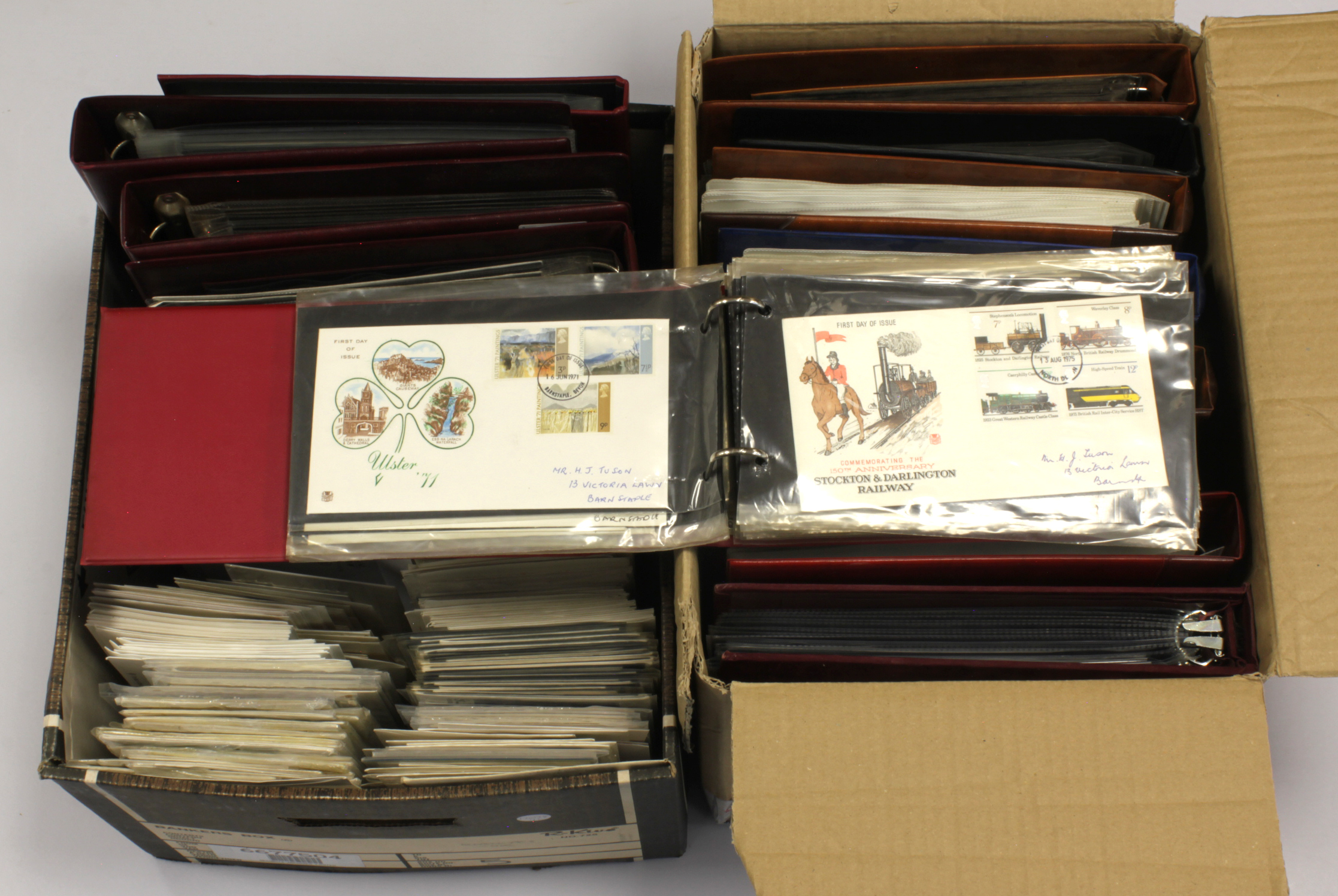 Covers housed in two heavy boxes, GB FDC's in approx 15 Albums and ...