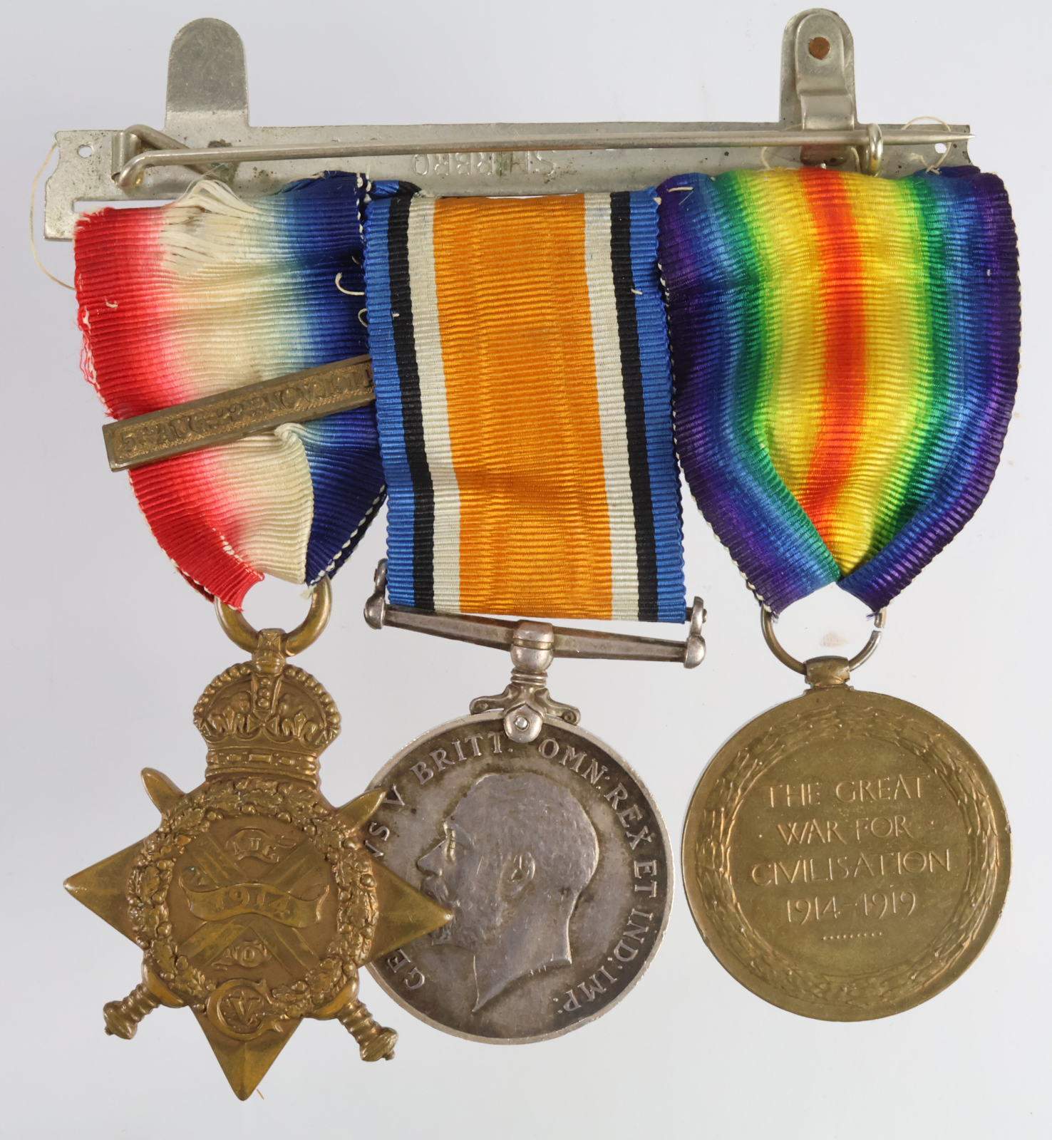 1914 Star Trio with slide on Aug-Nov clasp (L-9876 L.Cpl G Smith 2/The ...