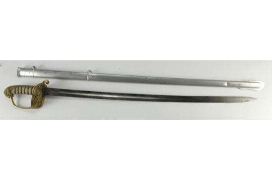 Sword: An 1827 Pattern naval officer's sword, in a steel scabbard. Note ...