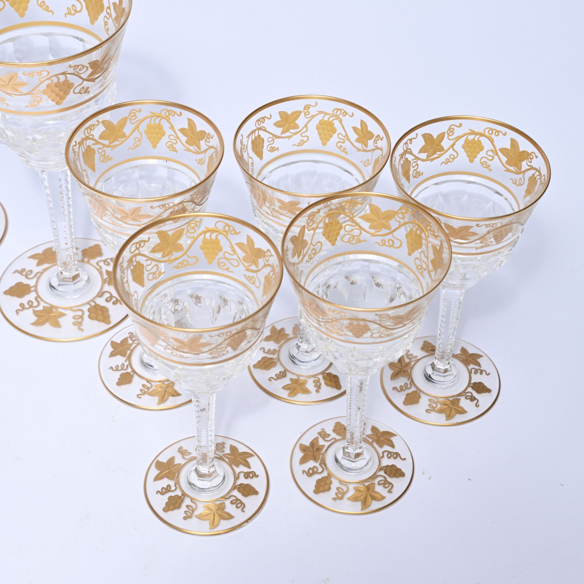 Val Saint Lambert 'Pampre d'Or' crystal glasses with a gilded ...