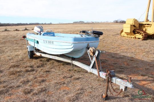 SKEETER HAWK 15' BOAT ON S/A TRAILER, EVINRUDE 85 OUTBOARD ENGINE ...