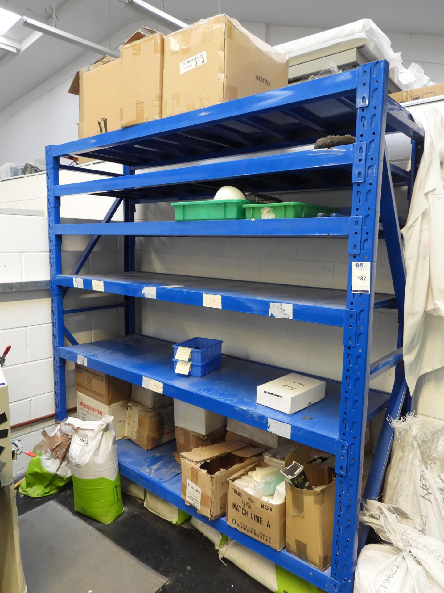 Blue Metal Shelving Unit & Contents of Assorted Consumables etc, with ...