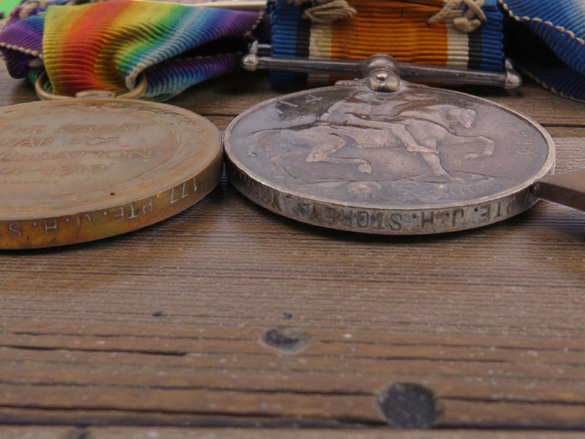 A First World War medal group awarded to 177 Private J H Storey York ...