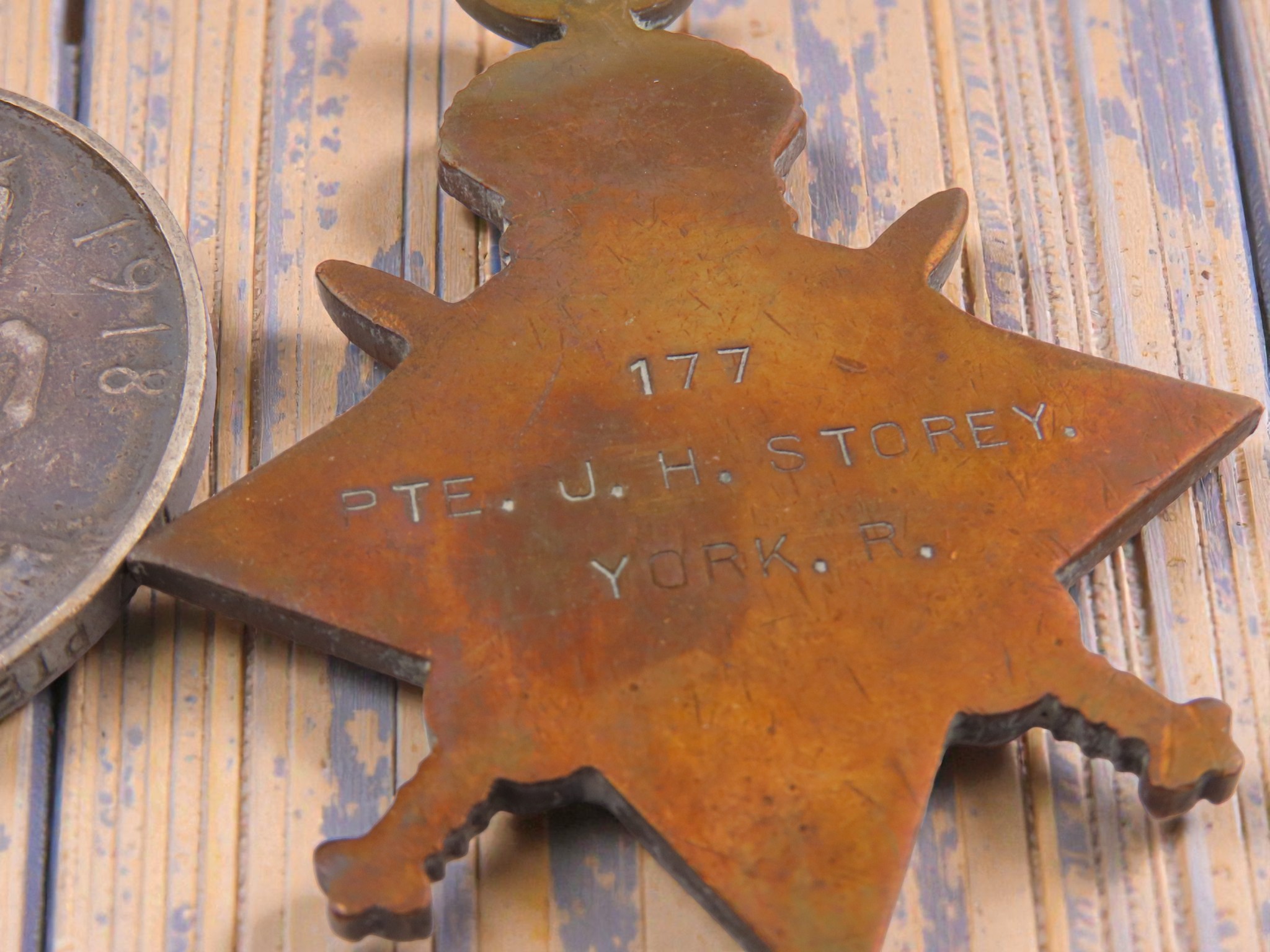 A First World War medal group awarded to 177 Private J H Storey York ...