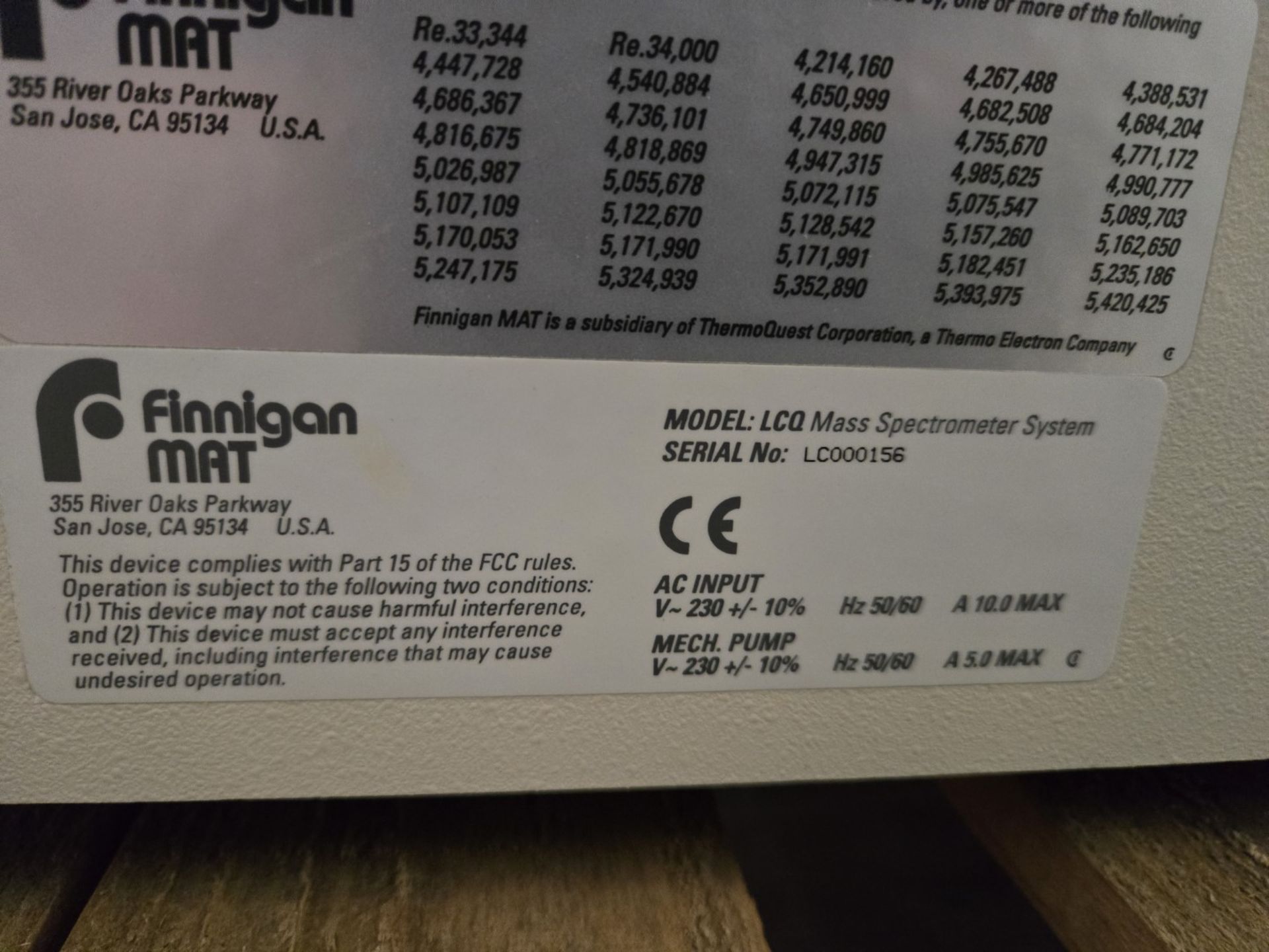 Finnigan Mat mass spectrometer system, Model LCQ, serial# LC000156.
