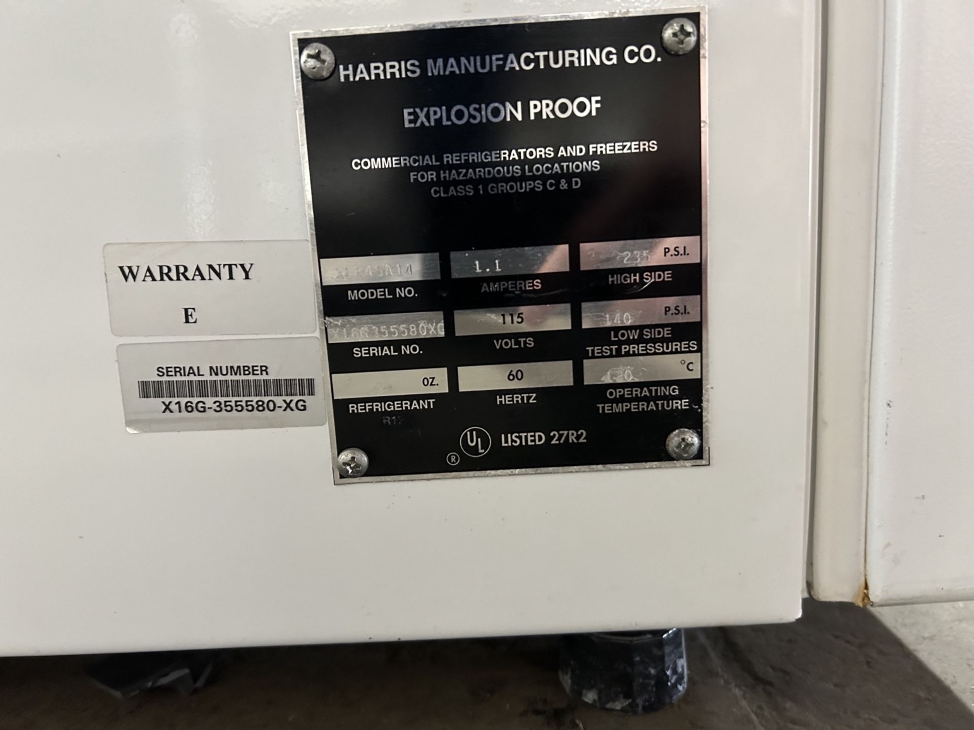 Harris Manufacturing XP Fridge, model XLR45A14, S/N X16G355580X6, REF ...