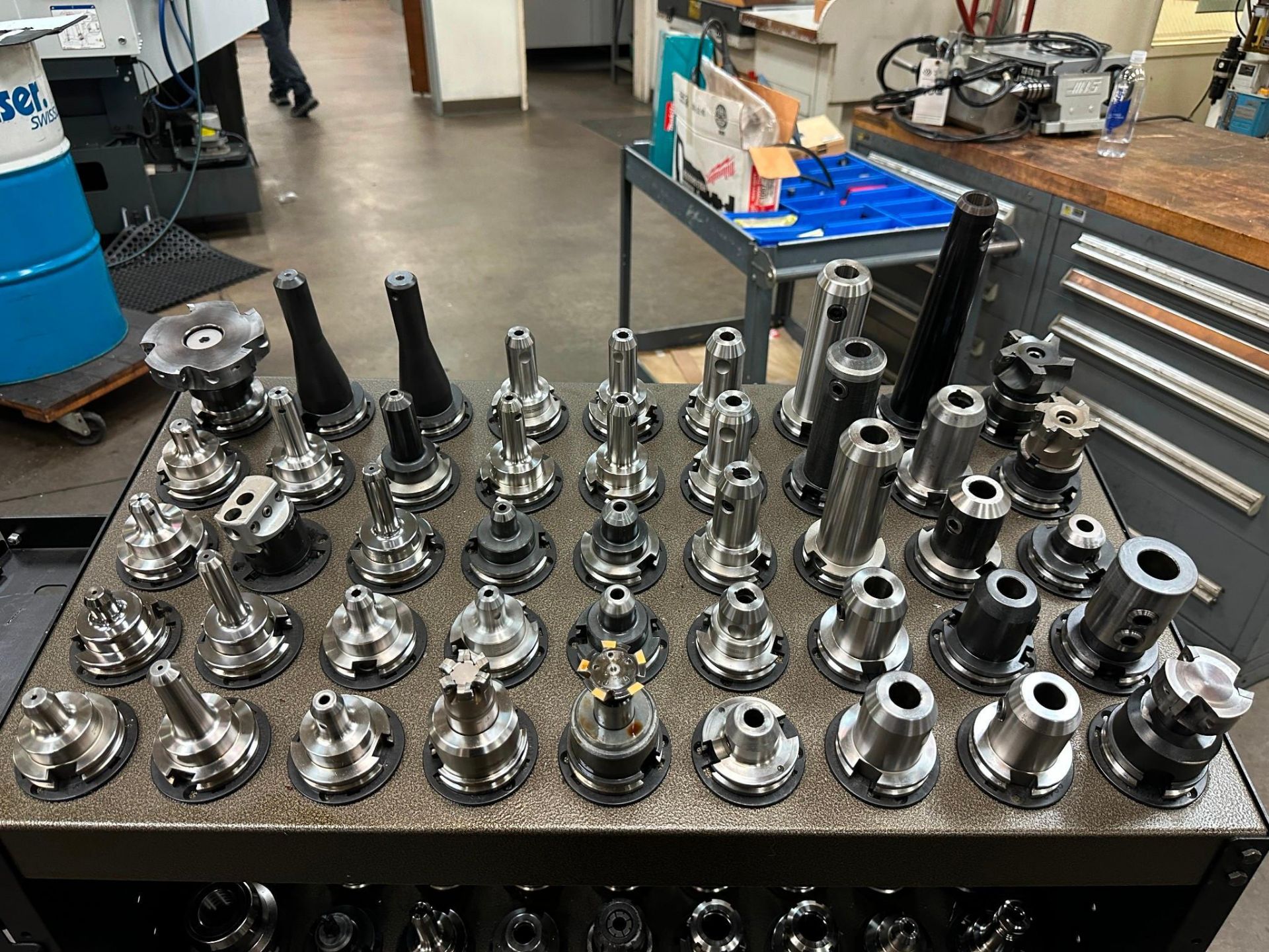 CAT 40 TOOLING WITH CART WITH ASSORTED MILL HEAD