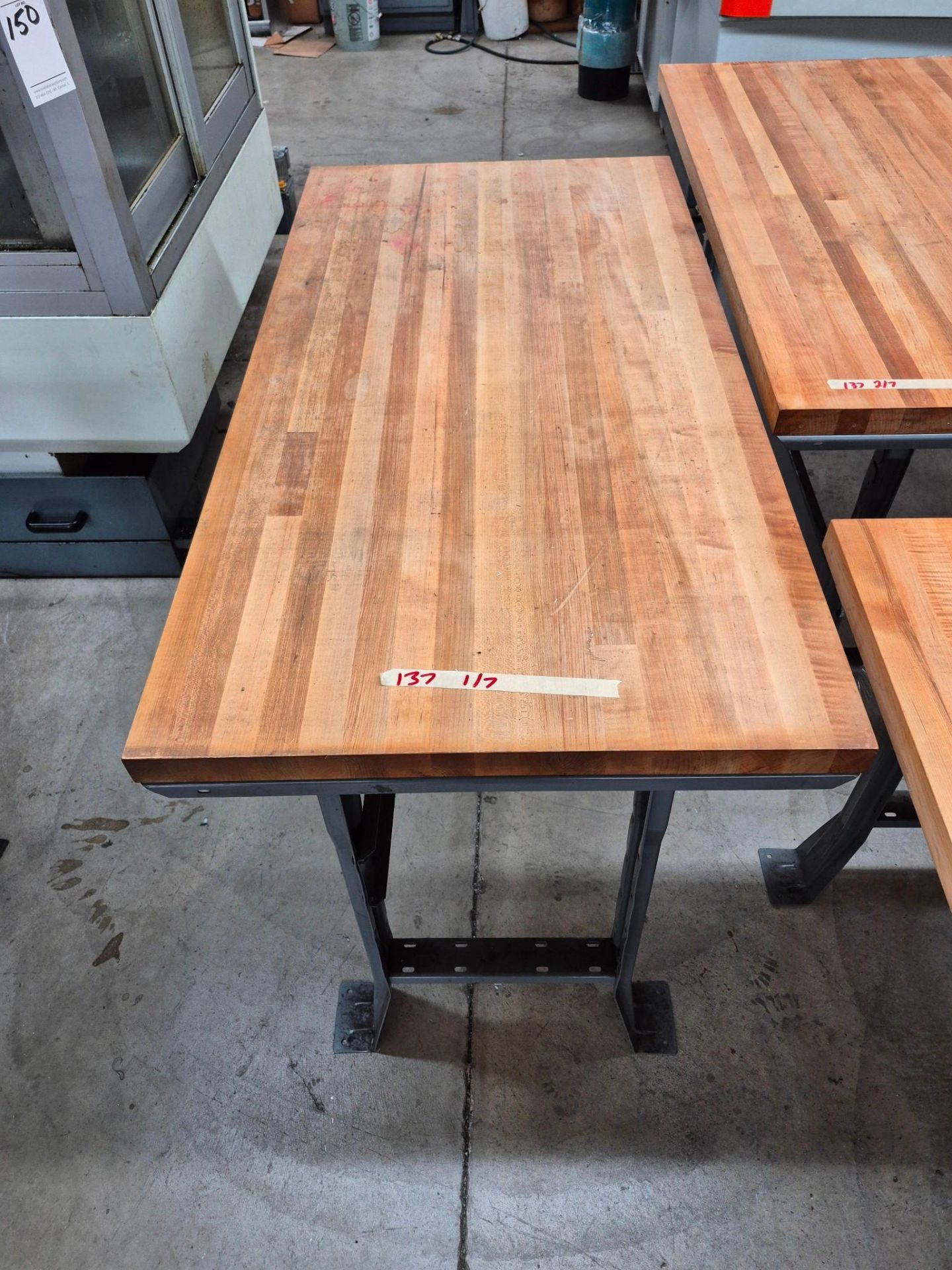 7 X WOOD TOPPED SHOP TABLES 60" X 30" X 33.75" H 60" X 30" X 33.75" H ...