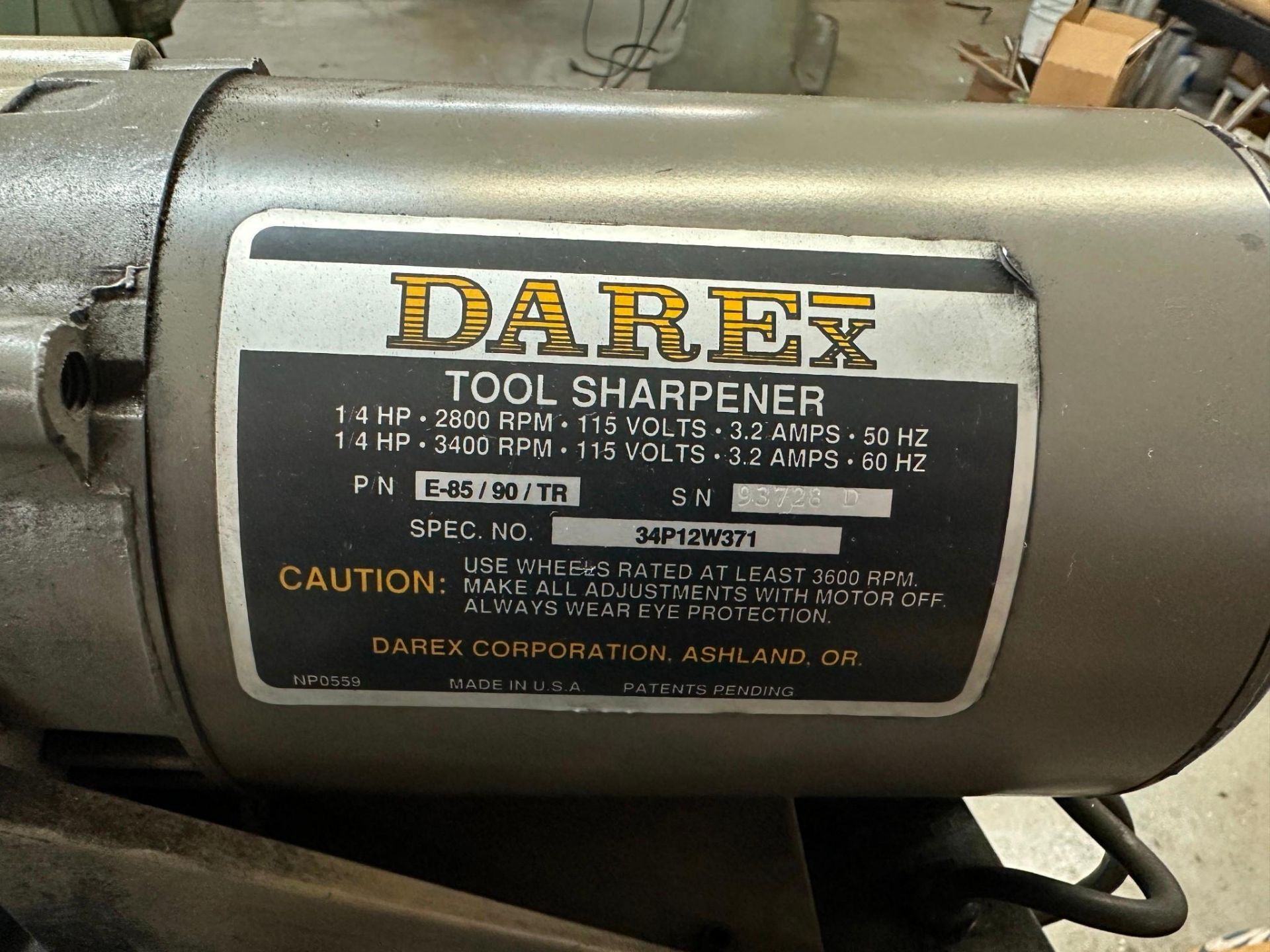 DAREX E-90 TOOL SHARPENER ON STAND P/N: E-85/90/TR SPEC NO.: 34P12W371 ...