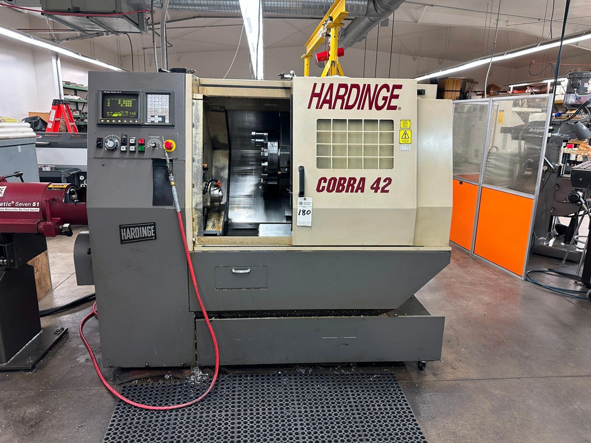 HARDINGE COBRA 42 CNC LATHE WITH SAMECA BAR FEEDER AND HARDINGE HAR ...