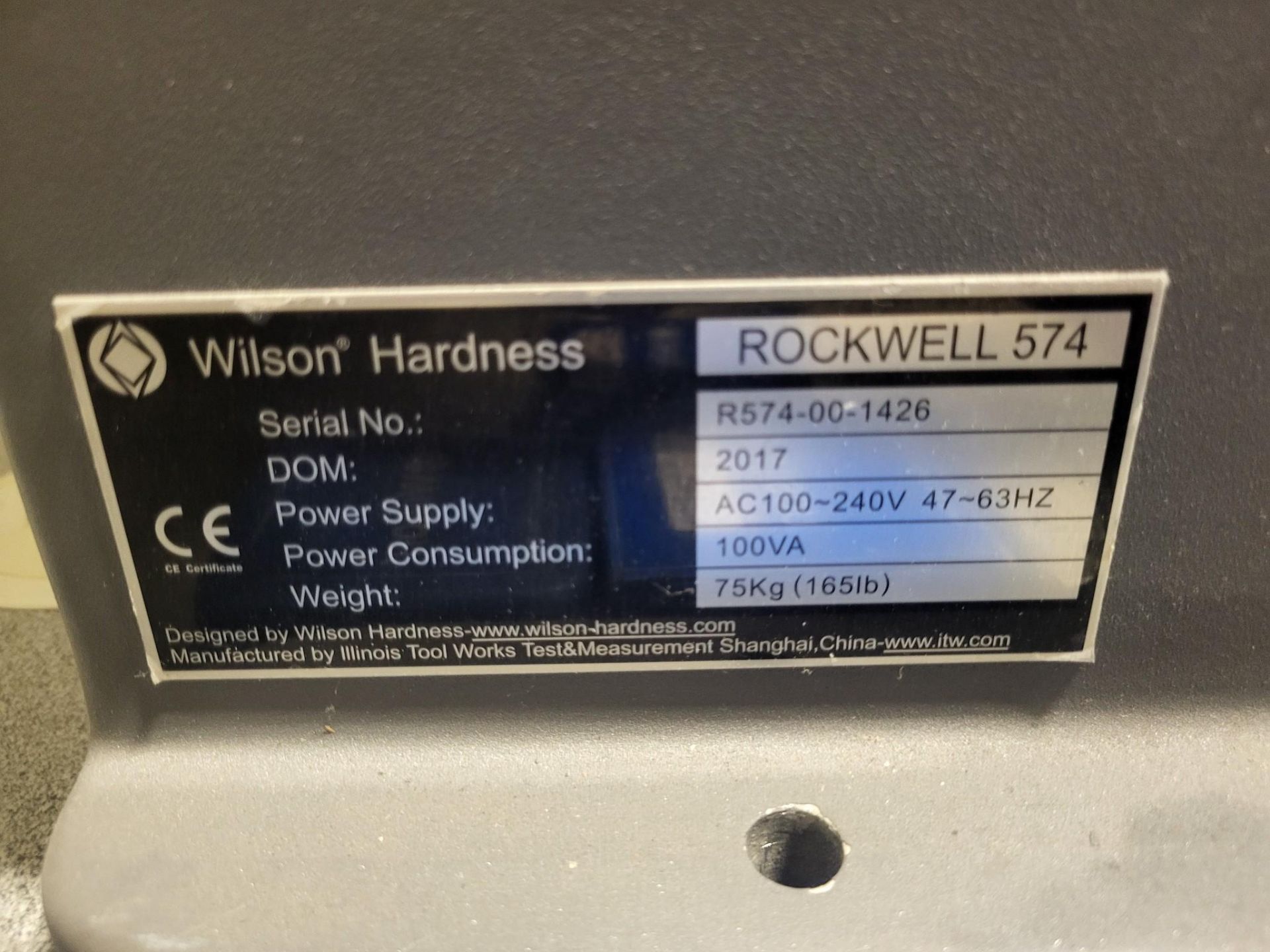 2017 WILSON ROCKWELL 574 HARDNESS TESTER SN: R574-00-1426 ...