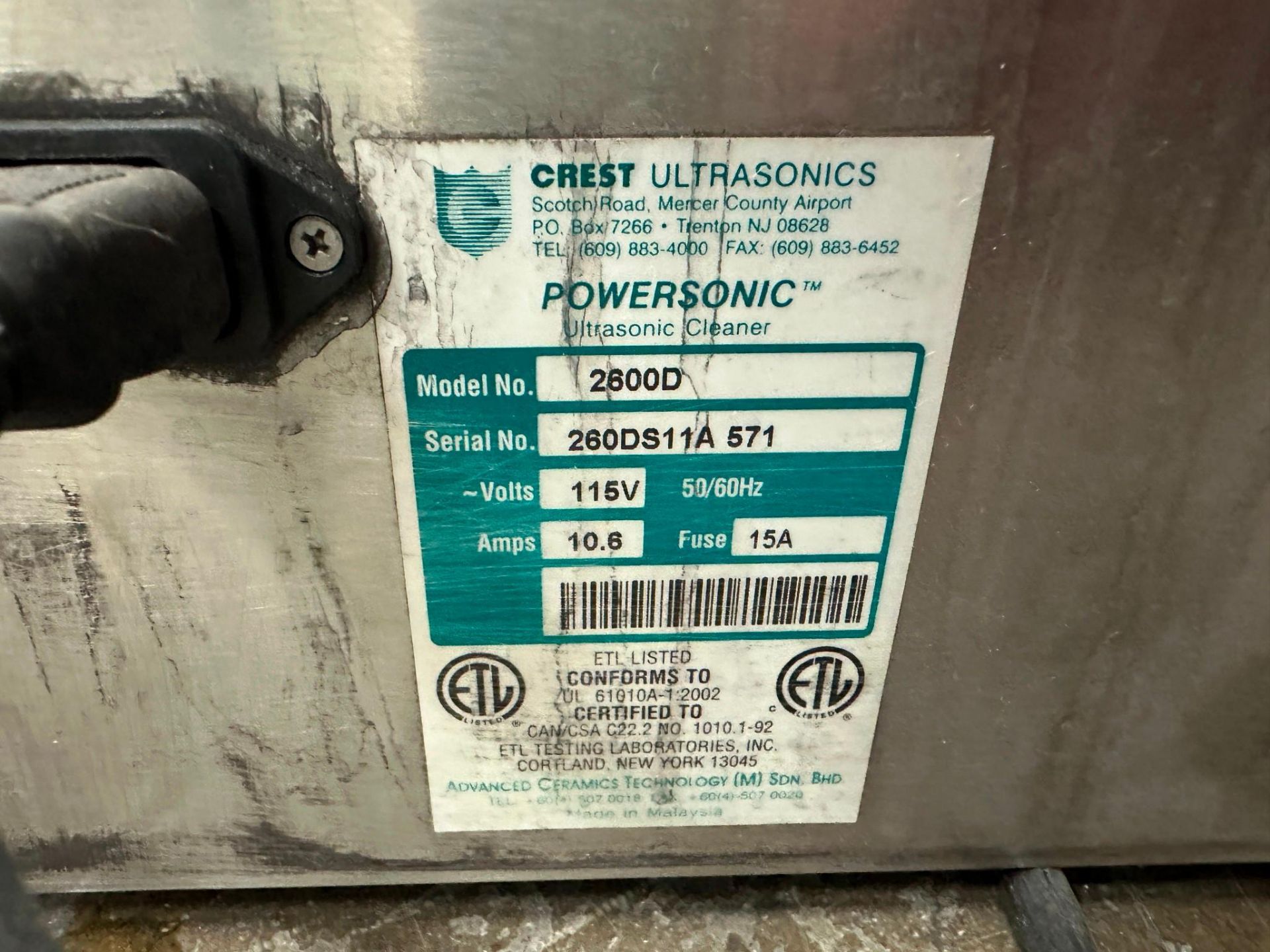 CREST ULTRASONICS POWERSONIC ULTRASONIC CLEANER, MODEL 2800D S/N ...