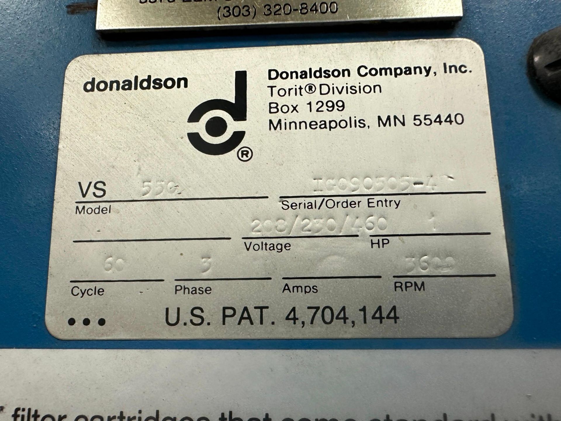 DONALDSON TORIT INDUSTRIAL DUST COLLECTOR MODEL VS550 SPECIFICATIONS ...
