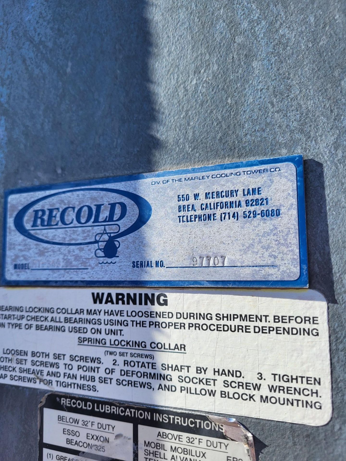 RECOLD MT-343 INDUSTRIAL EVAPORATIVE CONDENSER Item Location - Colorado ...