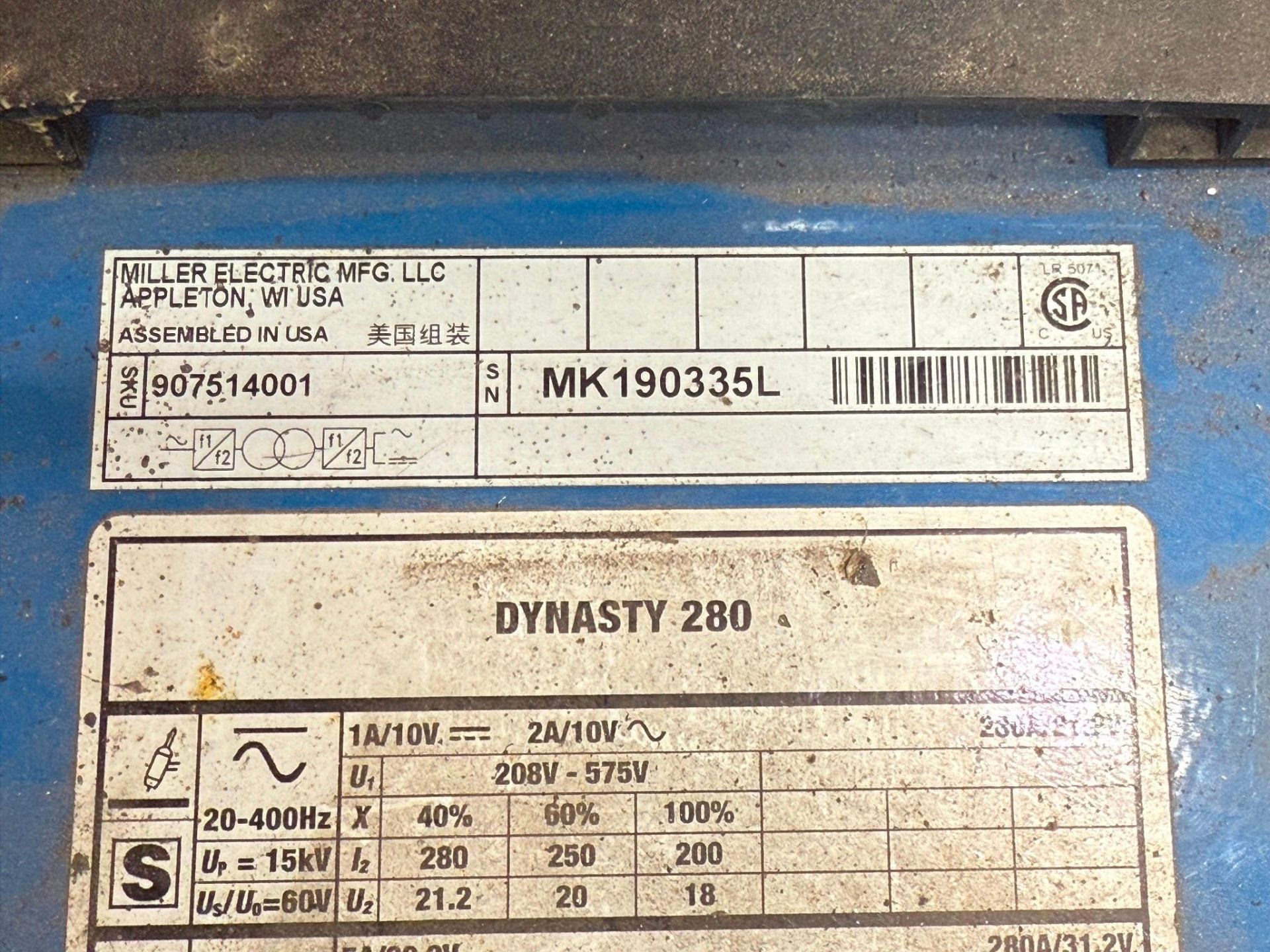 2023 MILLER ELECTRIC DYNASTY 280 TIG / STICK WELDER ON CART W ...