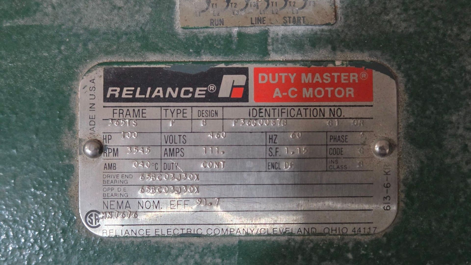 HOFFMAN 38406A CENTRIFUGAL BLOWER W/RELIANCE 100 HORSEPOWER ELECTRIC ...