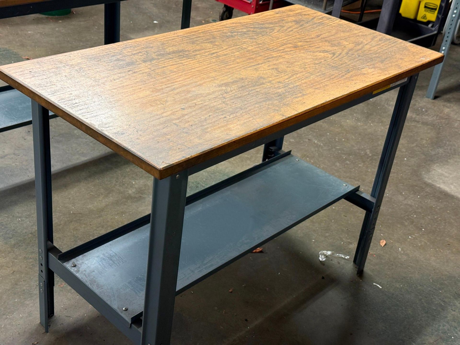 SET OF 2 WORKSMART BRAND METAL ADJUSTABLE HEIGHT WOOD TOP SHOP TABLES ...