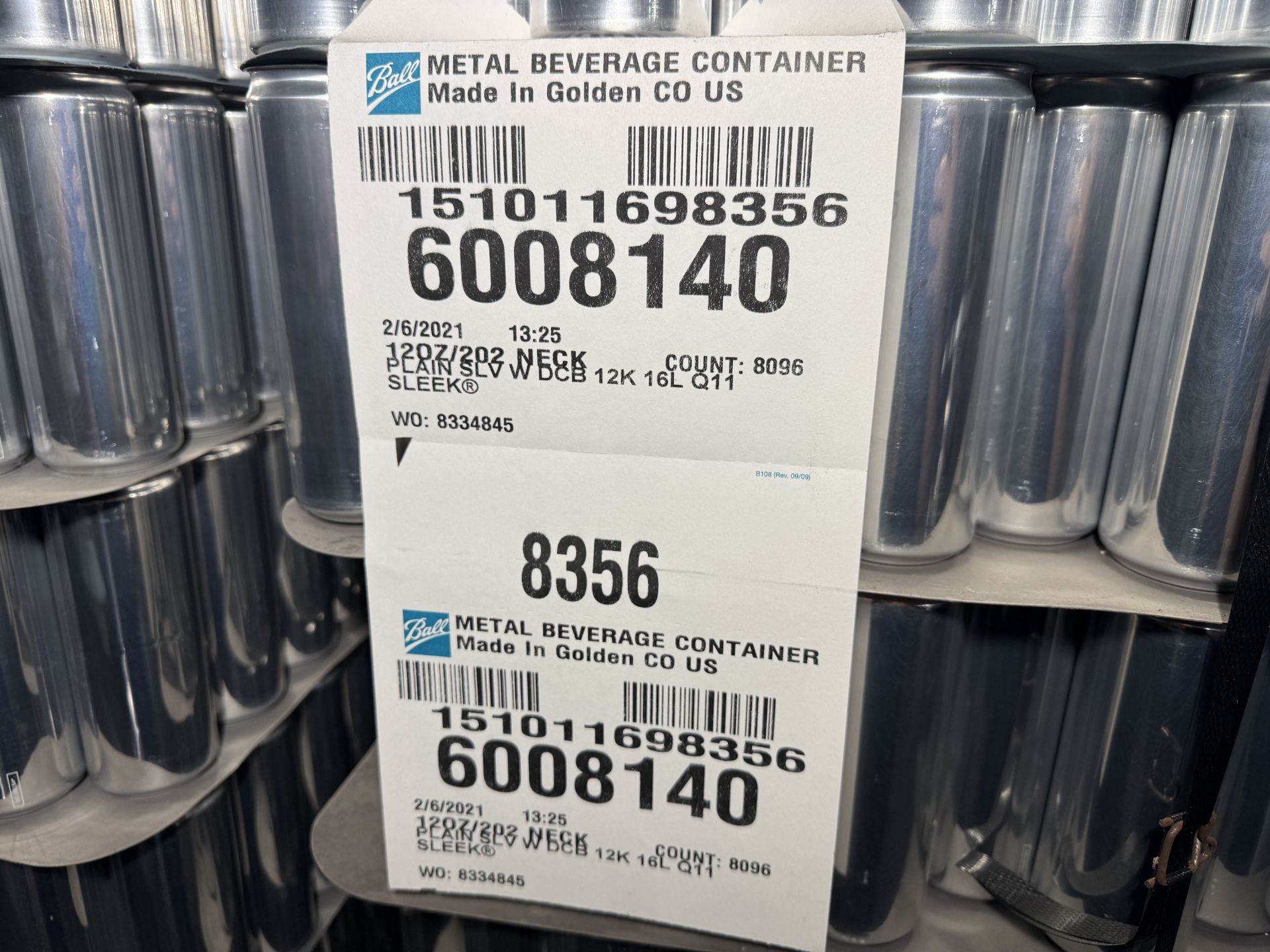 [LOT] of (9) pallets Ball 12oz Aluminum Cans, 202 neck, sleek, 8096pcs ...