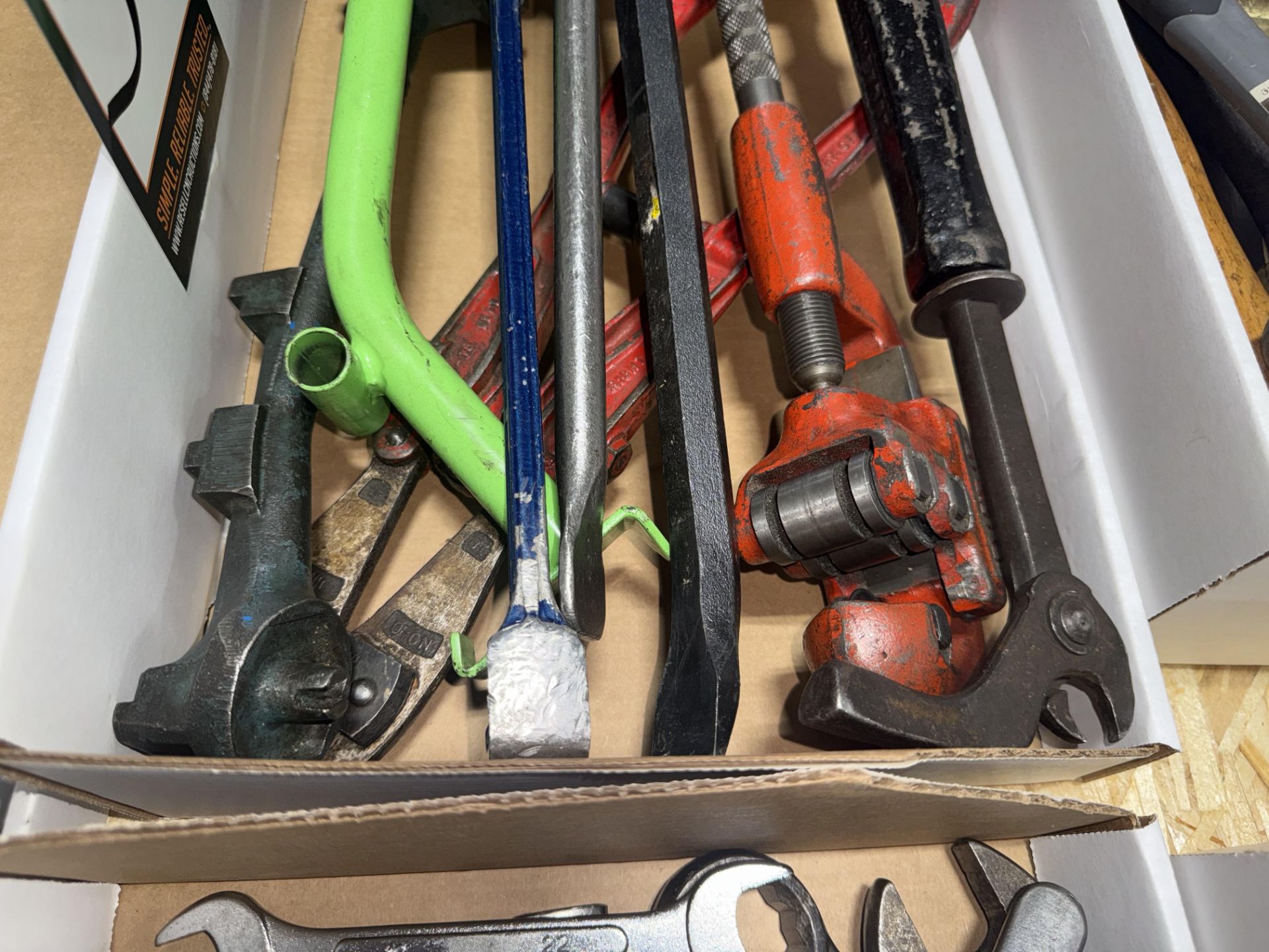 Assorted Hand Tools, Barrel Wrenches, Bolt Cutter, Rigid Pipe Cutoff ...