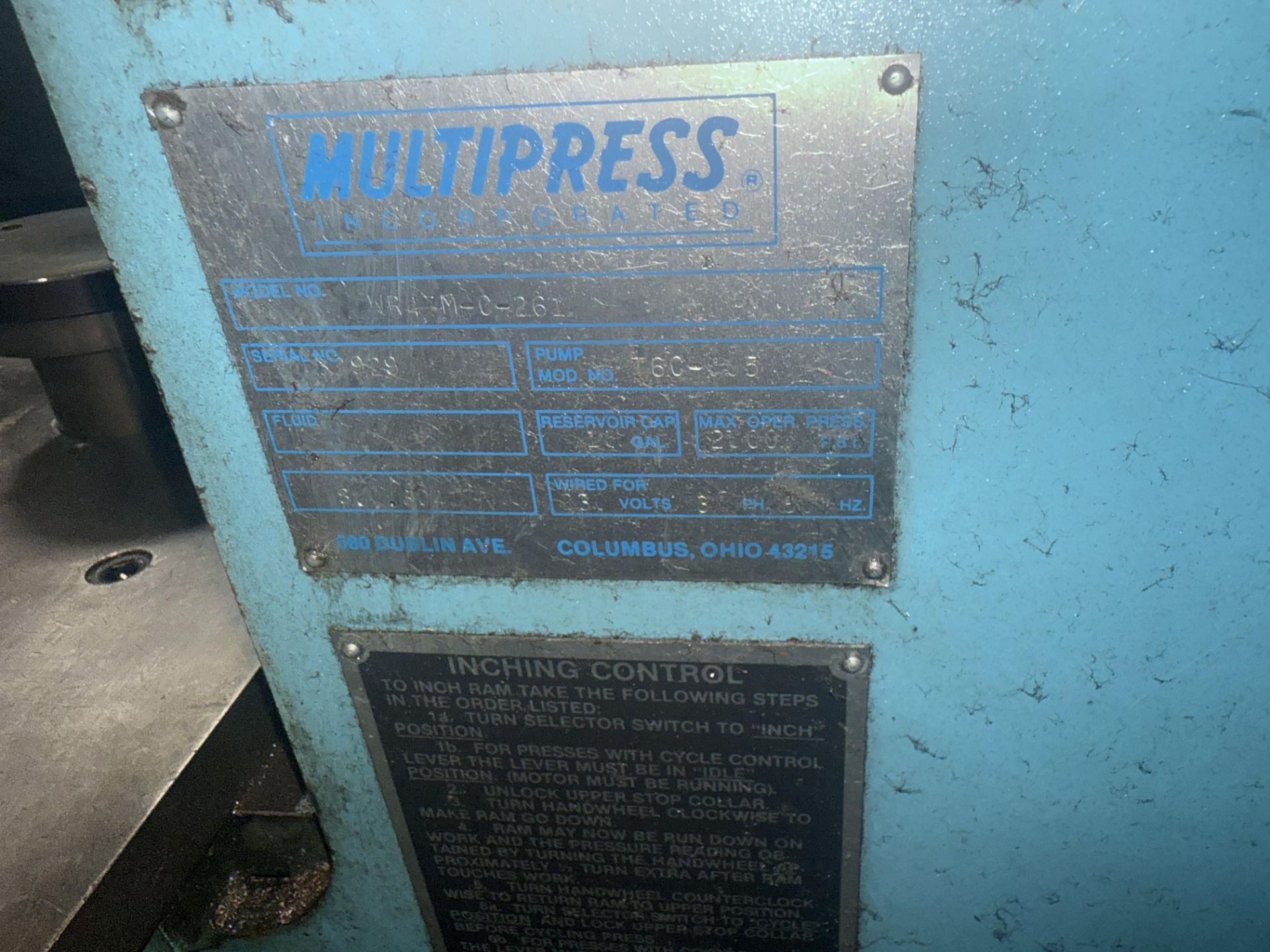 4-Ton Denison Multipress Model WR47M-C-261 Hydraulic C-Frame Press: (SN ...