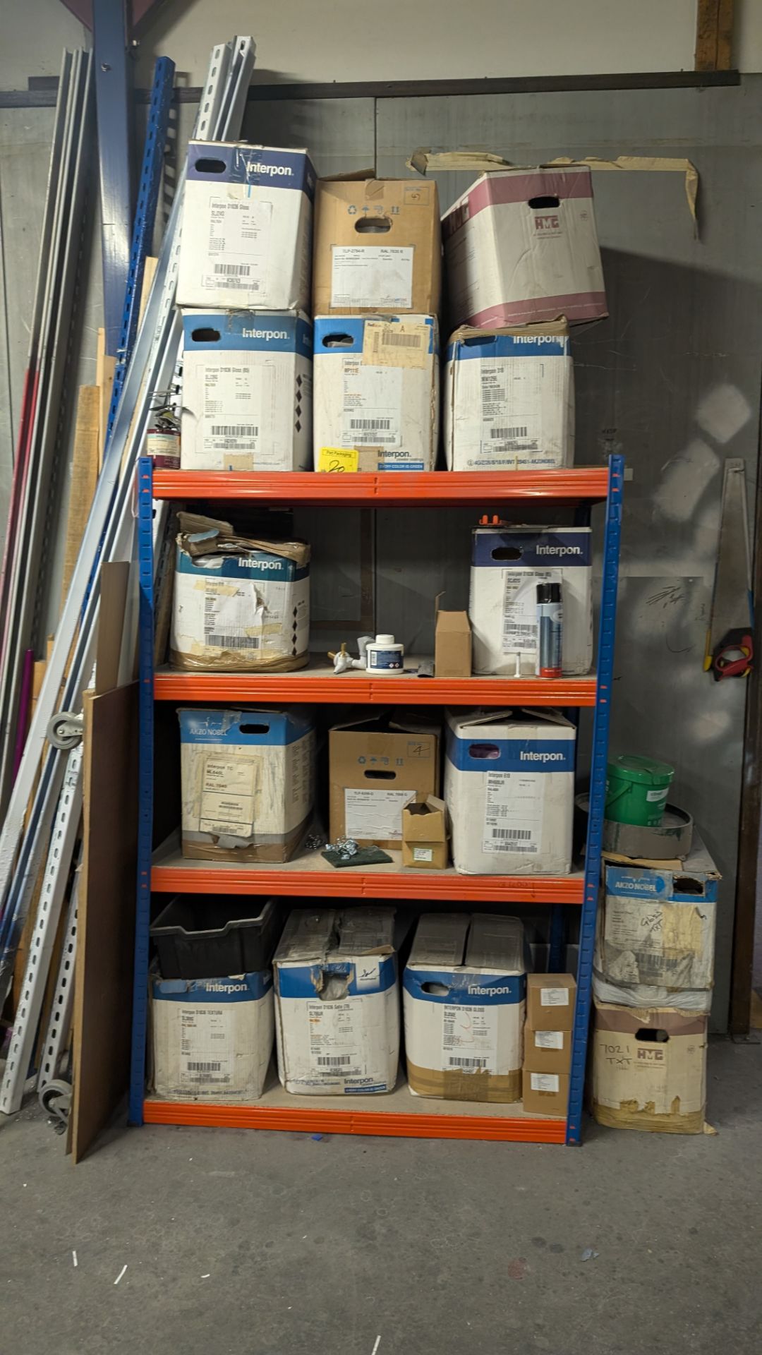 3 Bays of Racking and its contents of assorted powder coating ...