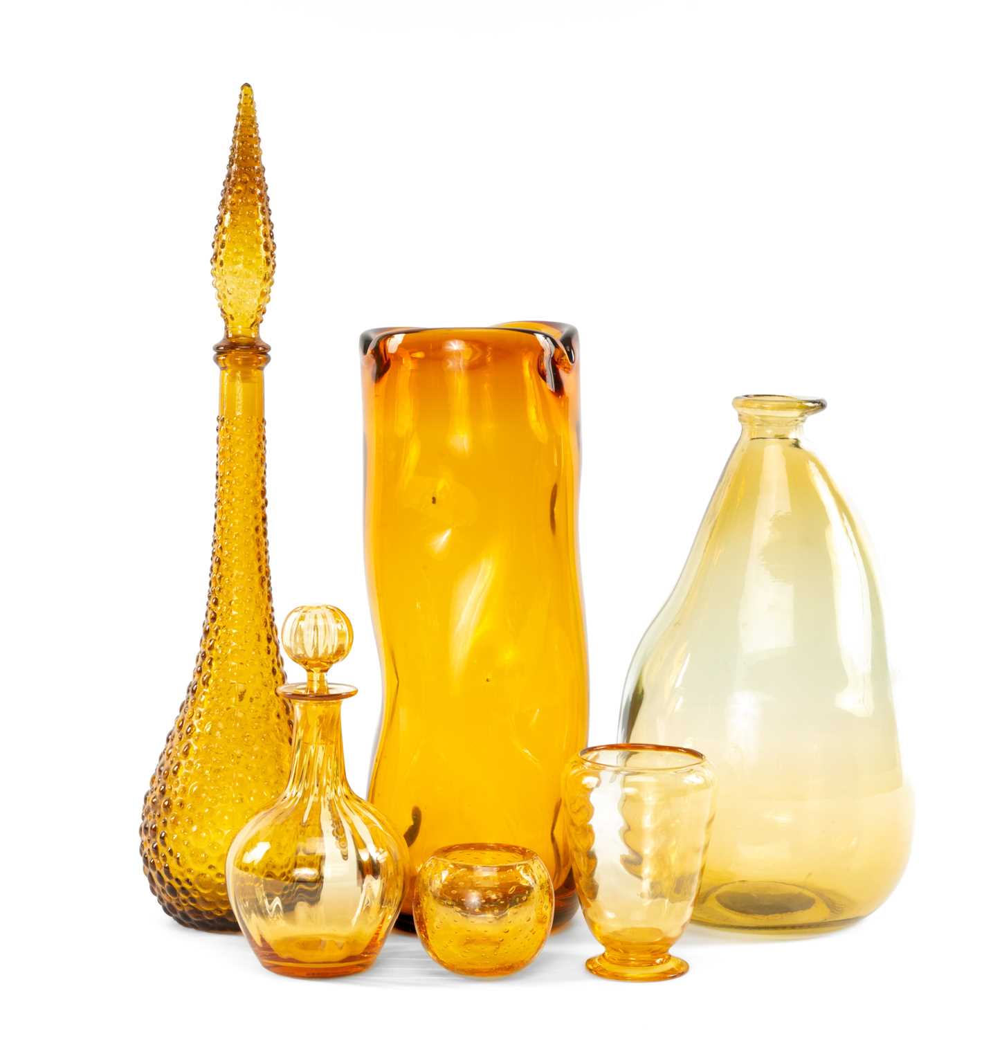 LARGE ITALIAN AMBER TINTED GLASS CYLINDER VASE, 41cms (h); Whitefriars ...