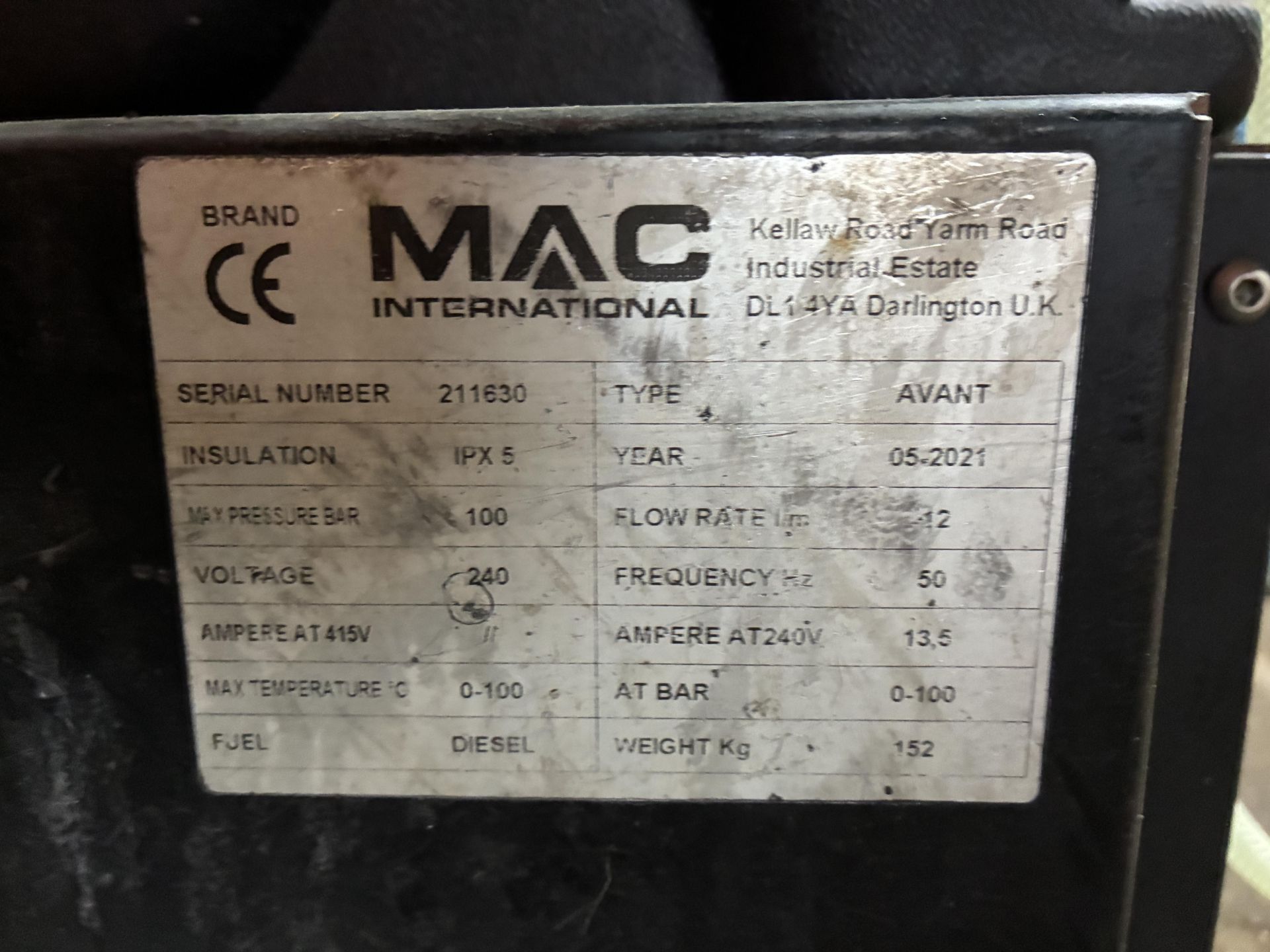 Mac International Avant Diesel Pressure Washer, serial no. 211630, year ...