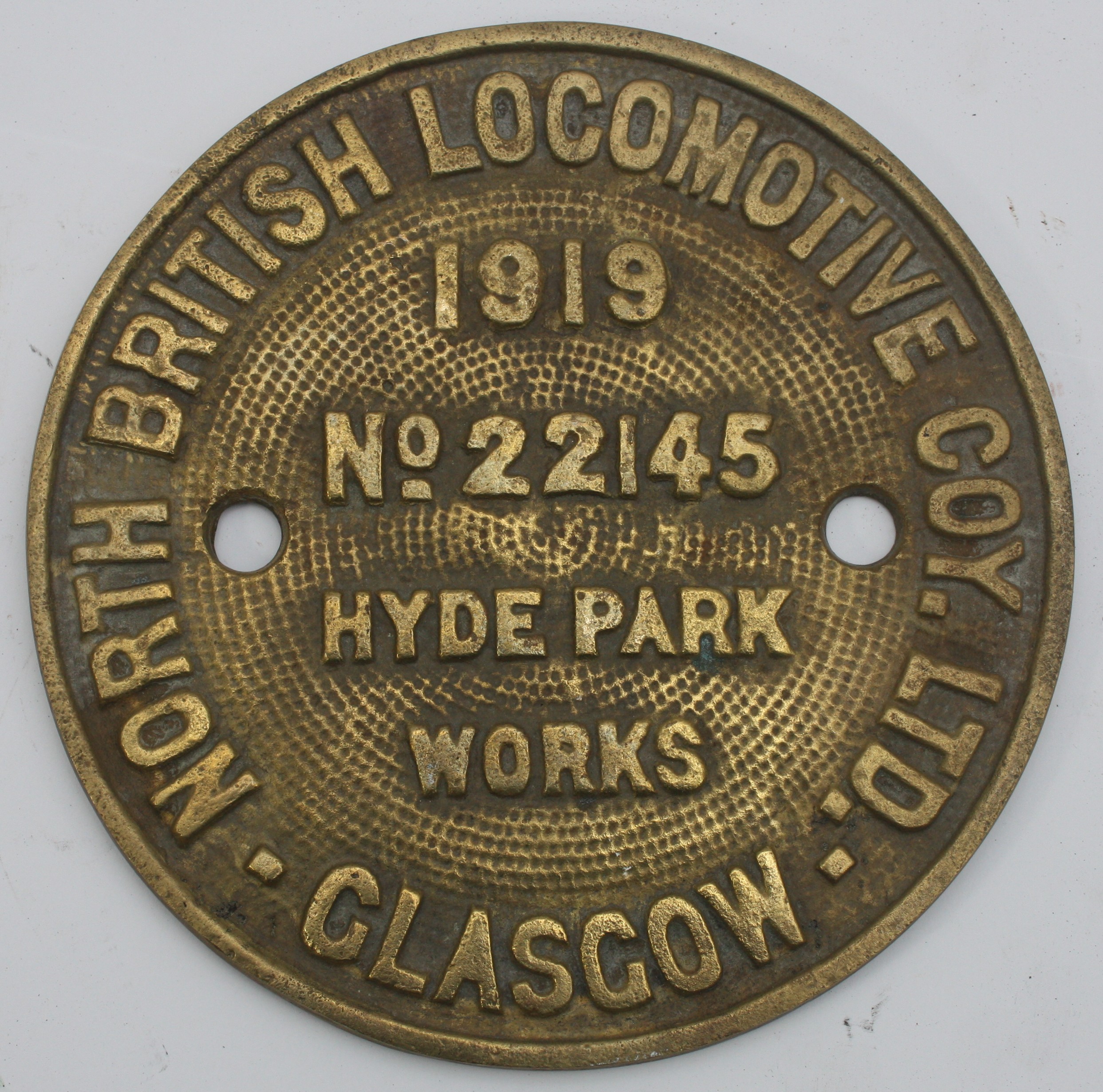Brass round locomotive works plate- North British Locomotive Co Ltd ...