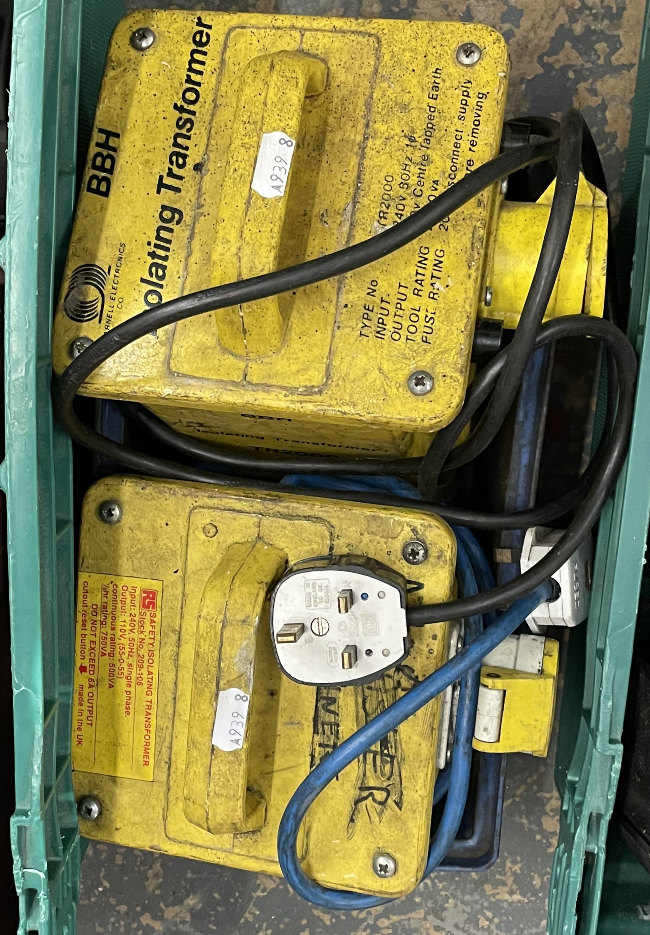 Two boxes of power tools, to include, a Bosch 3.6V screwdriver, Wolf ...