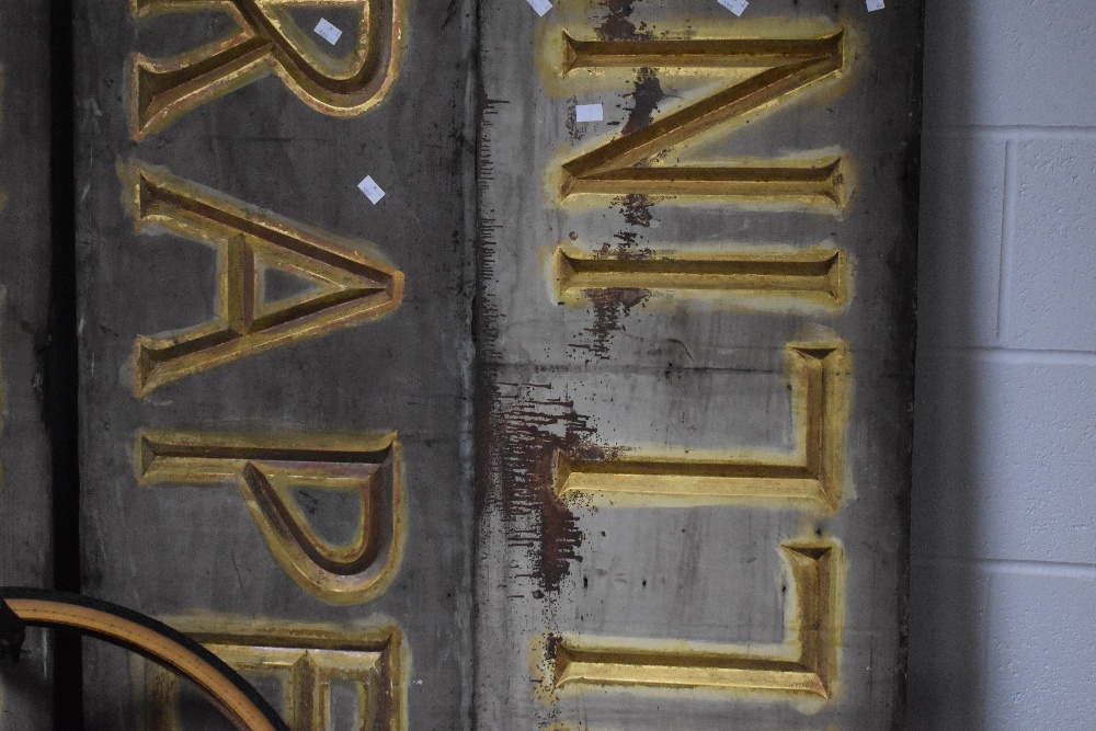 A selection of six vintage wooden shop front sign boards, having gilt ...
