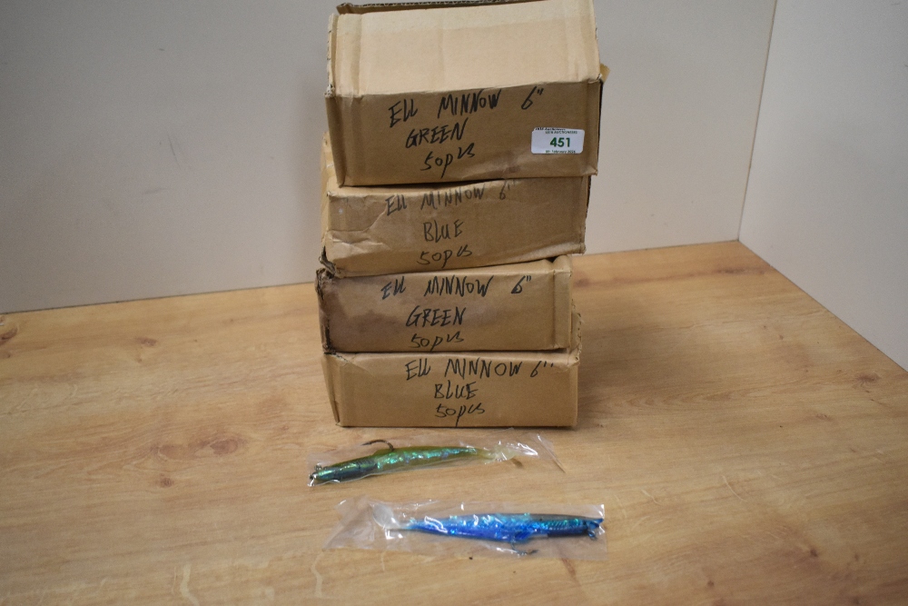 4 boxes of 50 6 inch Eel minnows lures 100x blue and 100x green all new ...