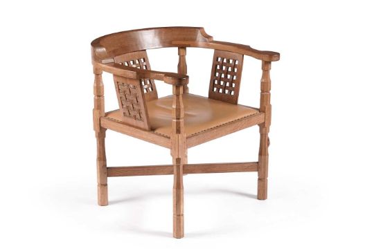 Robert ‘Mouseman’ Thompson: an adzed oak monk's chair, the curved back ...