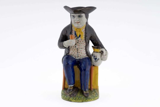 A late 18th Century Pratt ware sailor Toby jug of Rodney type, the ...