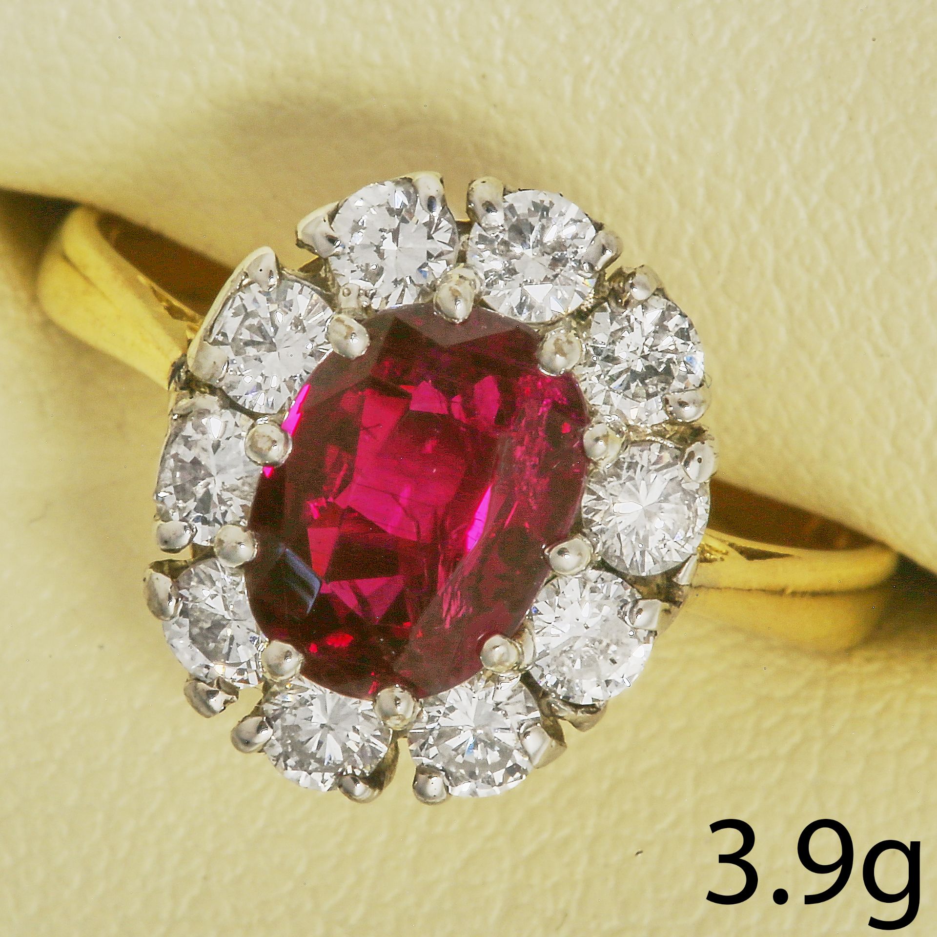 RUBY AND DIAMOND CLUSTER RING 3.9 grams 18 ct rich vibrant ruby with no ...