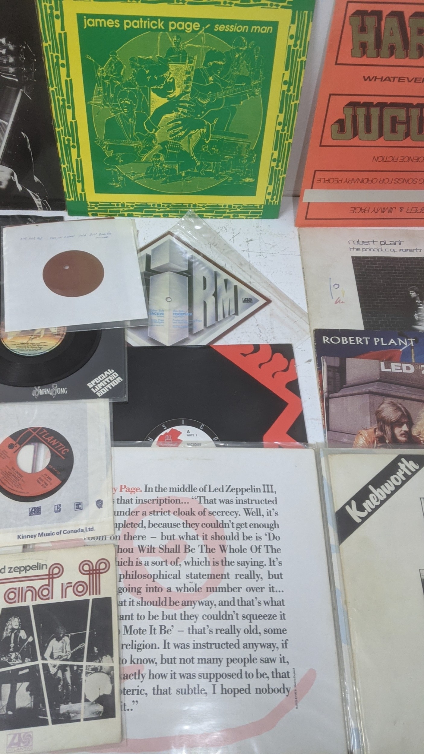 Led Zeppelin related LPs and singles to include a Cellarful of Noise ...