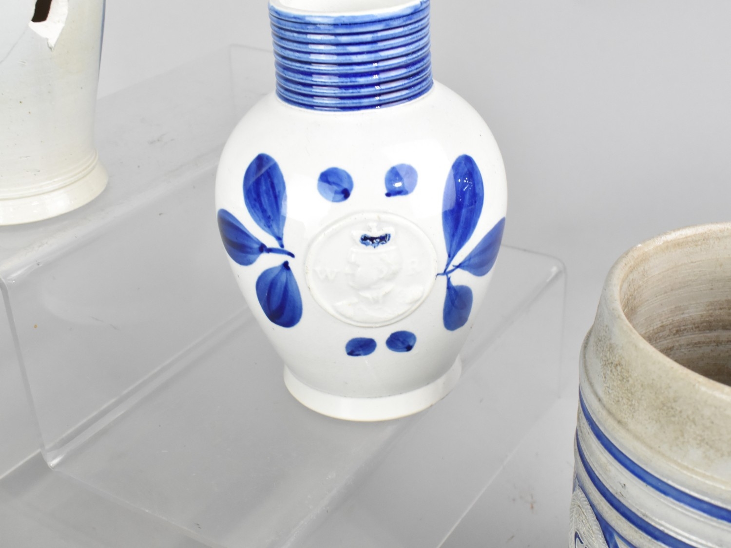 A Collection of Salt Glazed Stonewares to Comprise "Scratch Blue" Jug ...