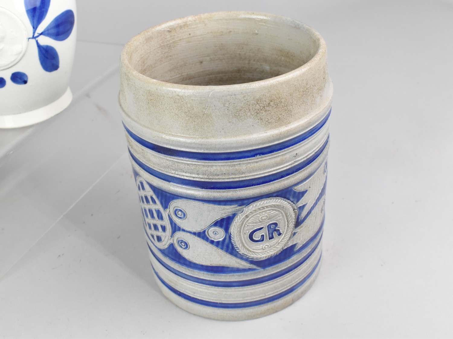 A Collection of Salt Glazed Stonewares to Comprise "Scratch Blue" Jug ...