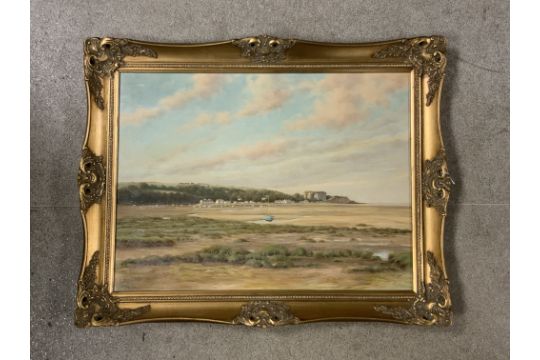 RICHARD BIRD (BRITISH) SIGNED OIL ON BOARD, DATED 77, SHORELINE SCENE ...