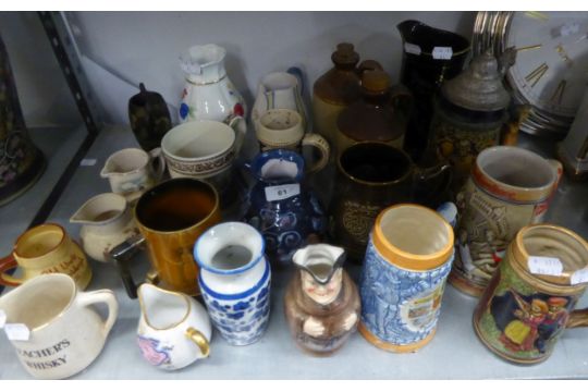 SELECTION OF POTTERY TANKARDS/STEINS, SMALL VASES AND JUGS TO INCLUDE ...