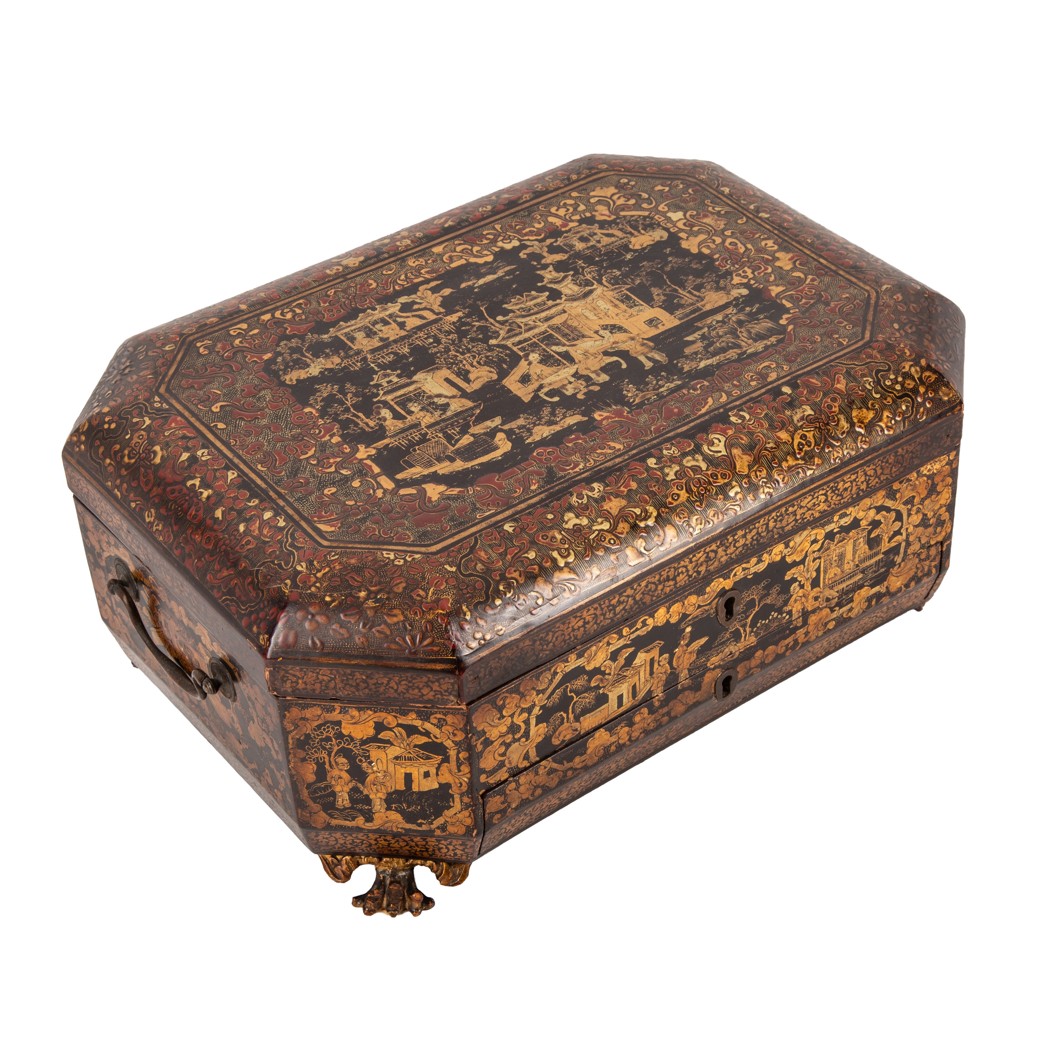 An early to mid-19th century Chinese Canton export lacquer work box, of ...